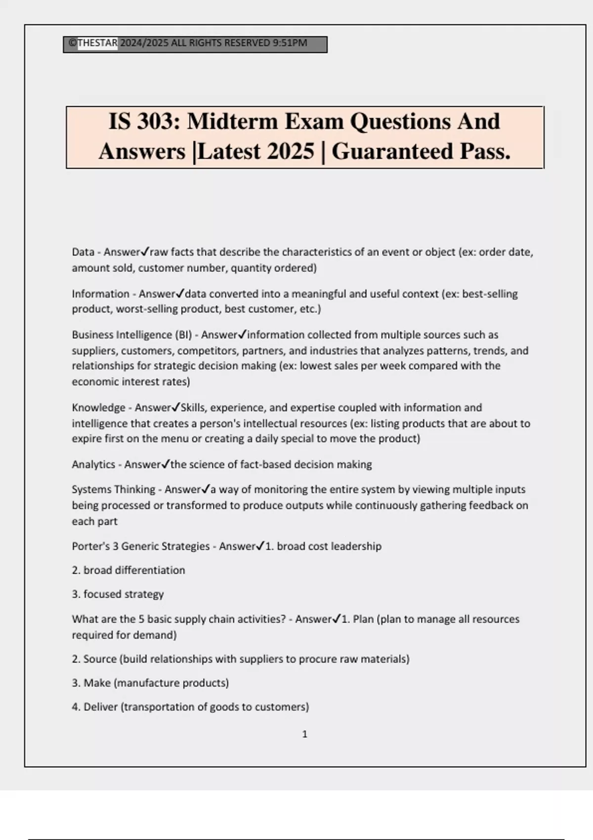 IS 303: Midterm Exam Questions And Answers |Latest 2025 | Guaranteed ...