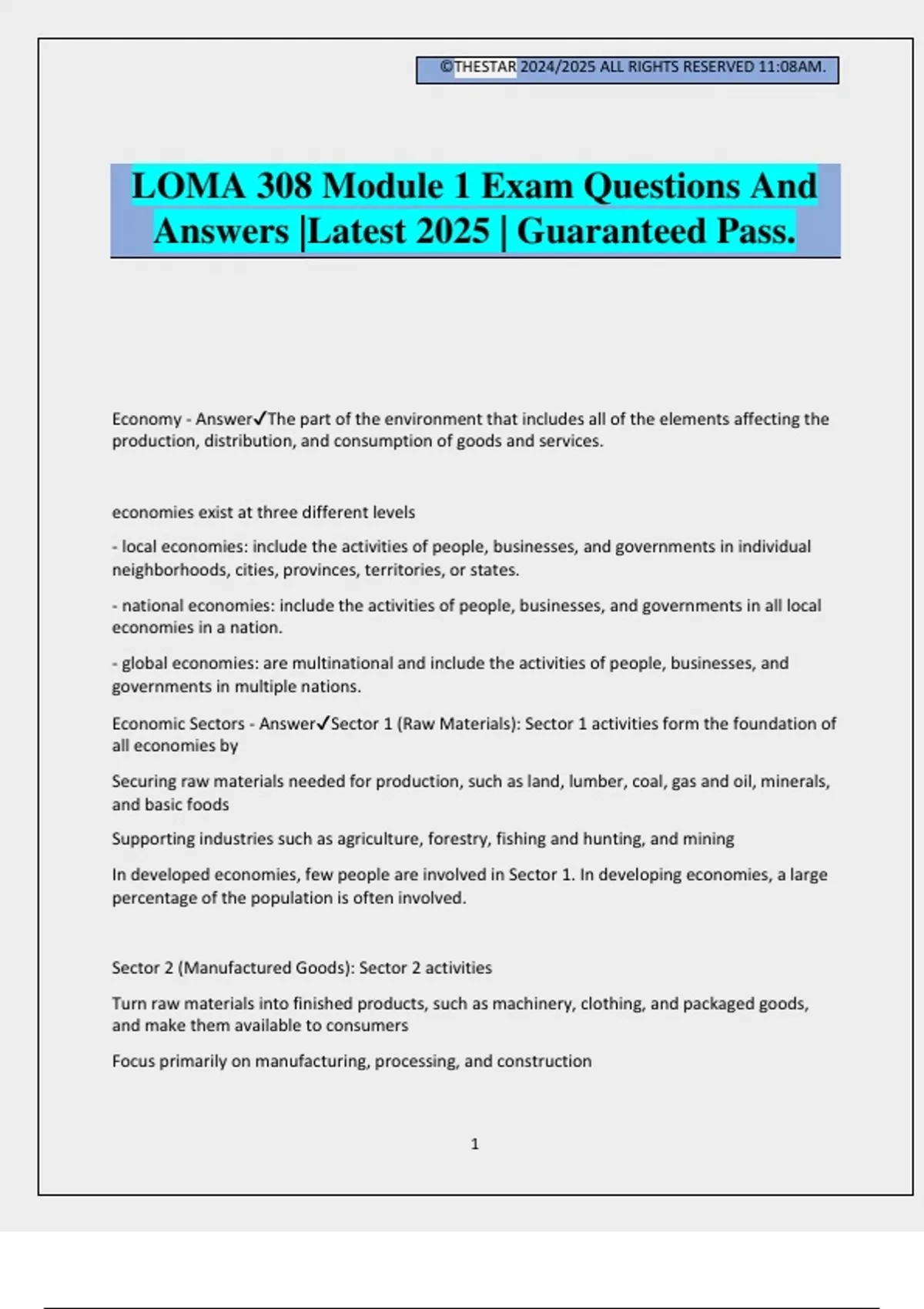 LOMA 308 Module 1 Exam Questions And Answers |Latest 2025 | Guaranteed ...