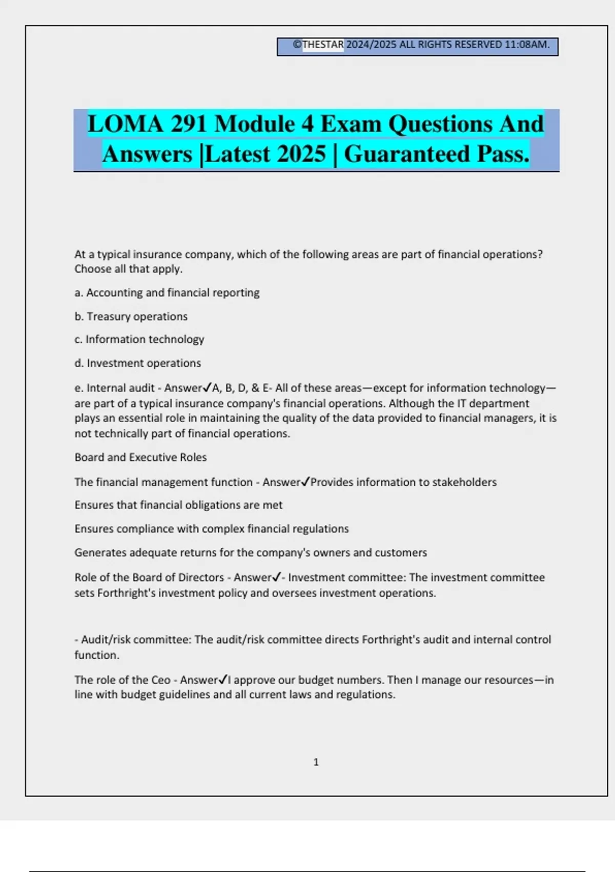 LOMA 291 Module 4 Exam Questions And Answers |Latest 2025 | Guaranteed ...