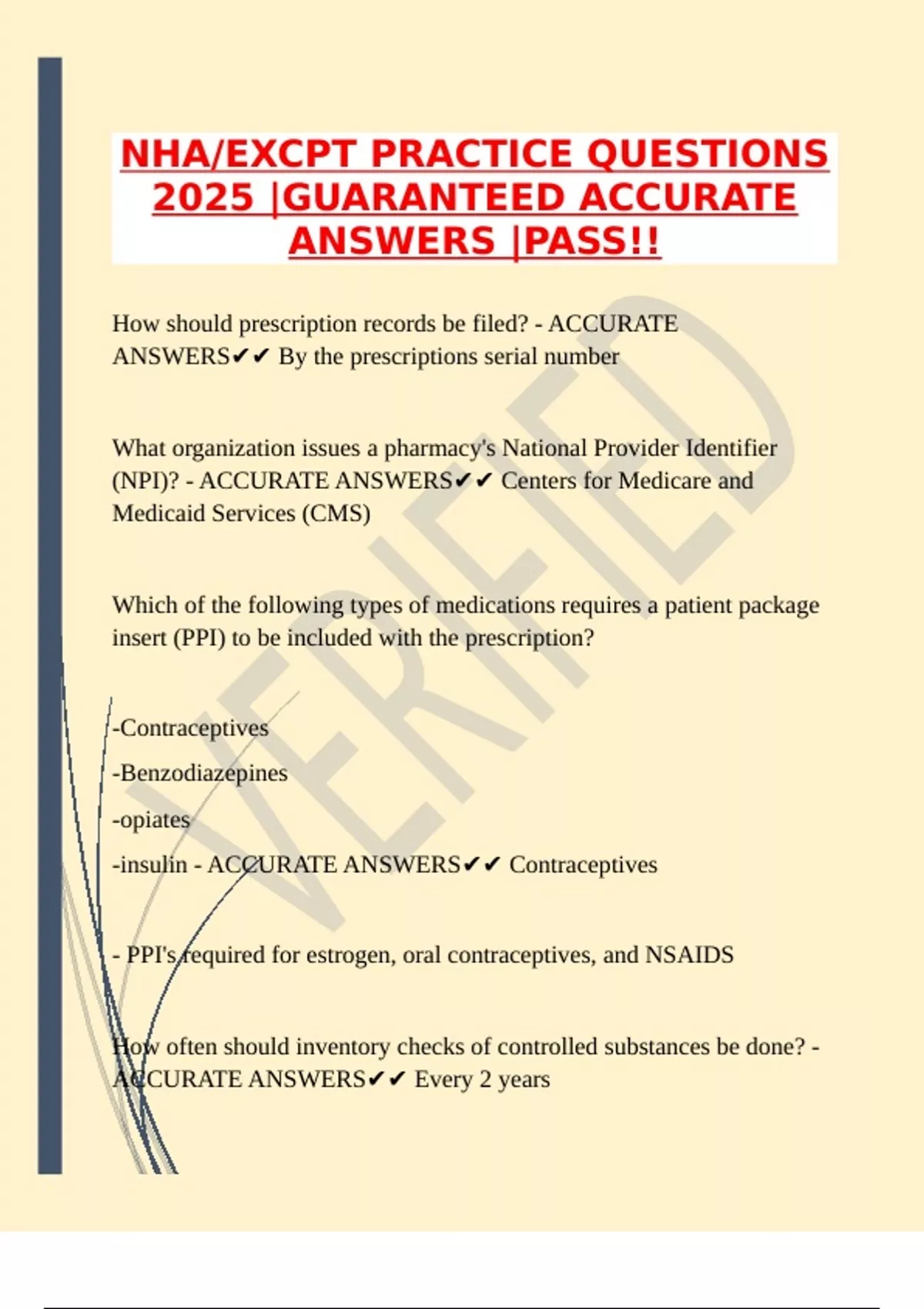 NHA/EXCPT PRACTICE QUESTIONS 2025 |GUARANTEED ACCURATE ANSWERS |PASS ...