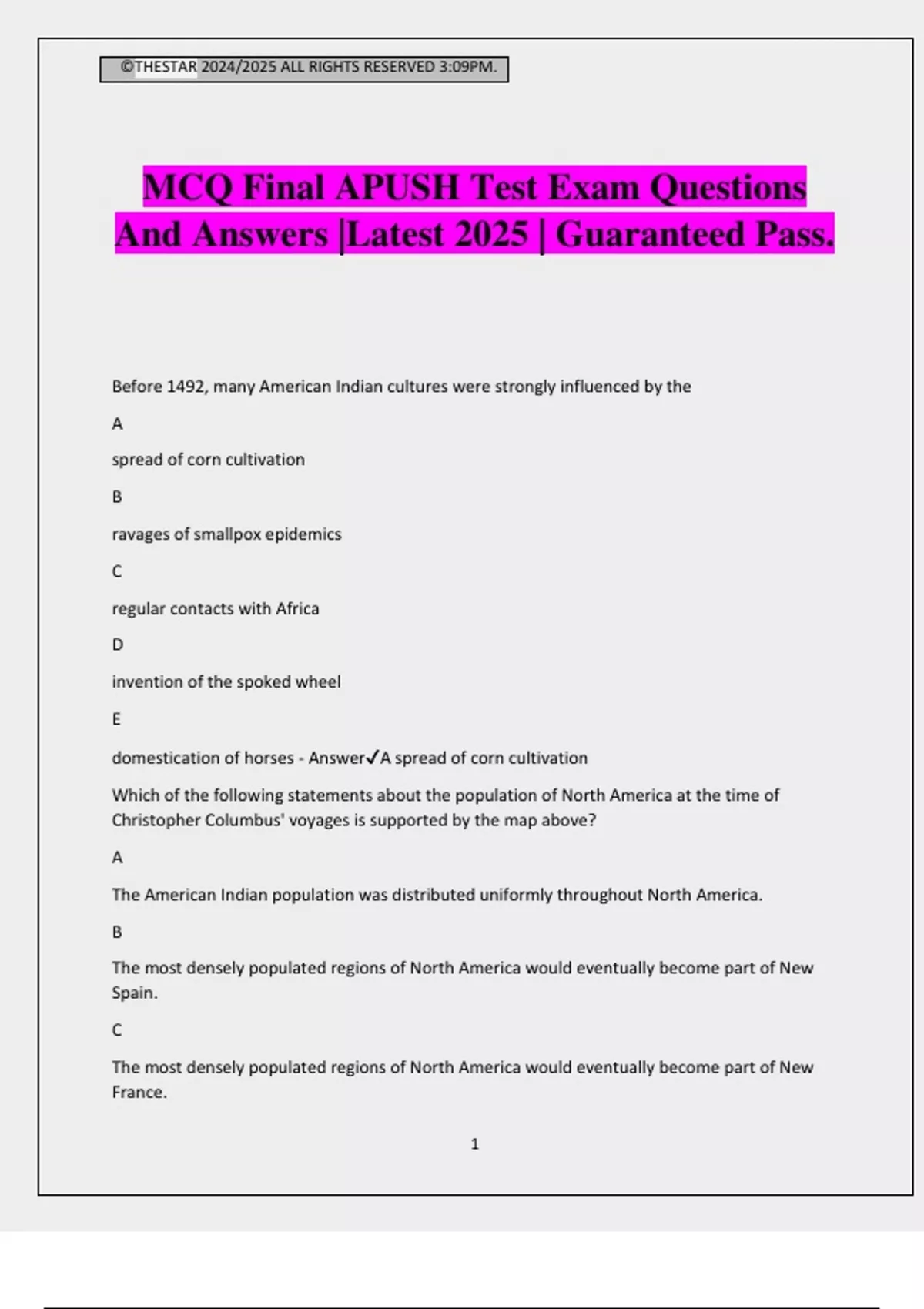 MCQ Final APUSH Test Exam Questions And Answers |Latest 2025 ...