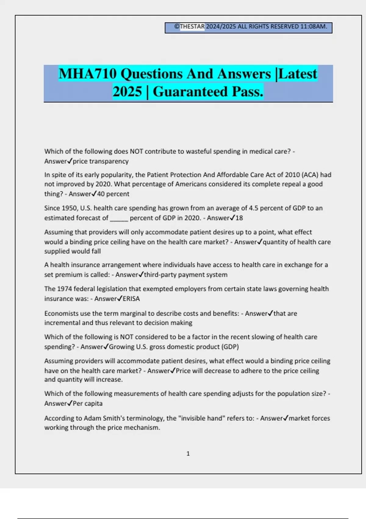 MHA710 Questions And Answers |Latest 2025 | Guaranteed Pass - MHA 710 ...