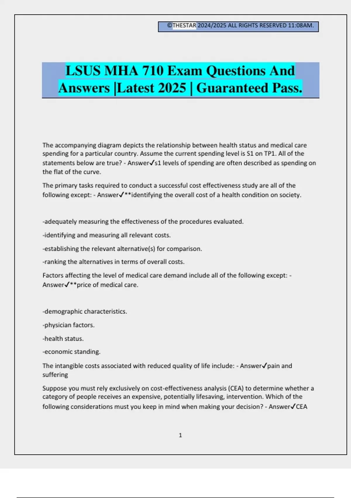 LSUS MHA 710 Exam Questions And Answers |Latest 2025 | Guaranteed Pass ...