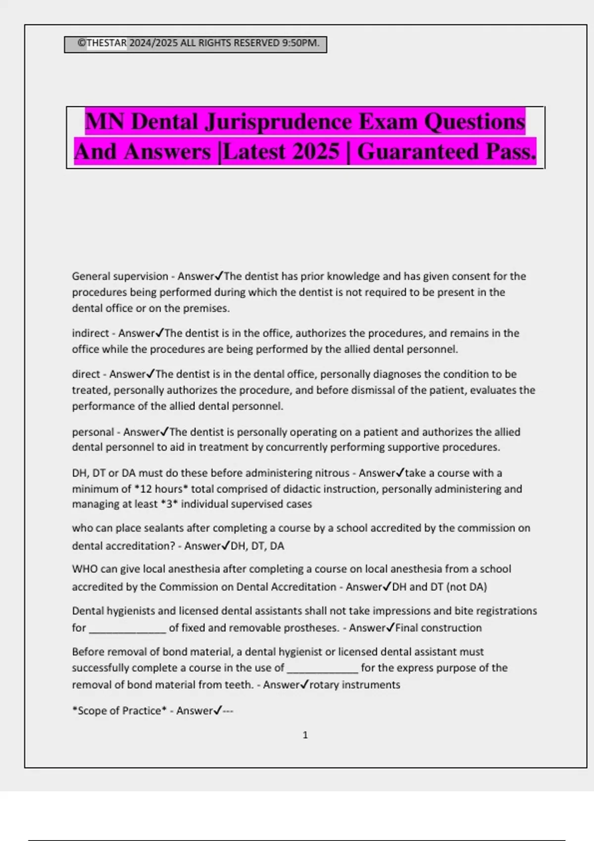 MN Dental Jurisprudence Exam Questions And Answers |Latest 2025 ...