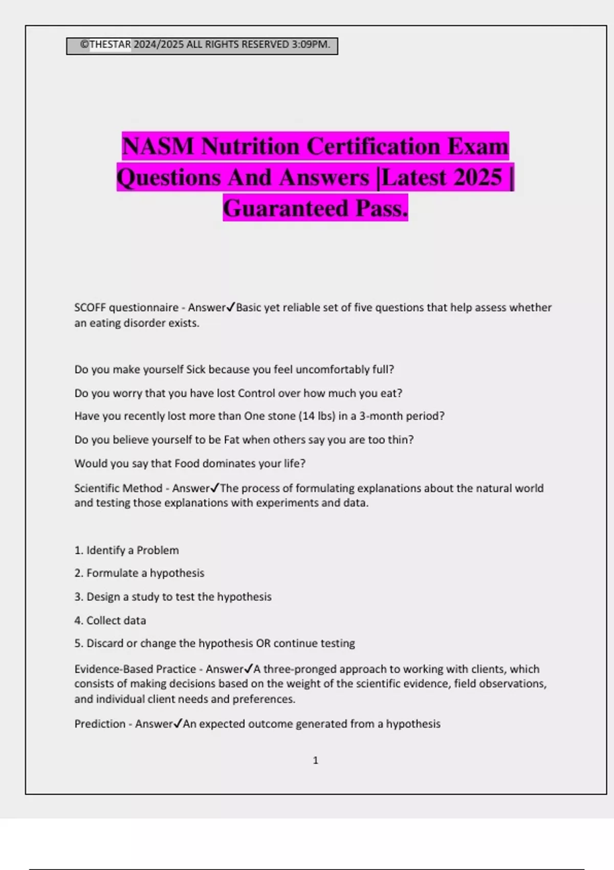 NASM Nutrition Certification Exam Questions And Answers |Latest 2025 ...