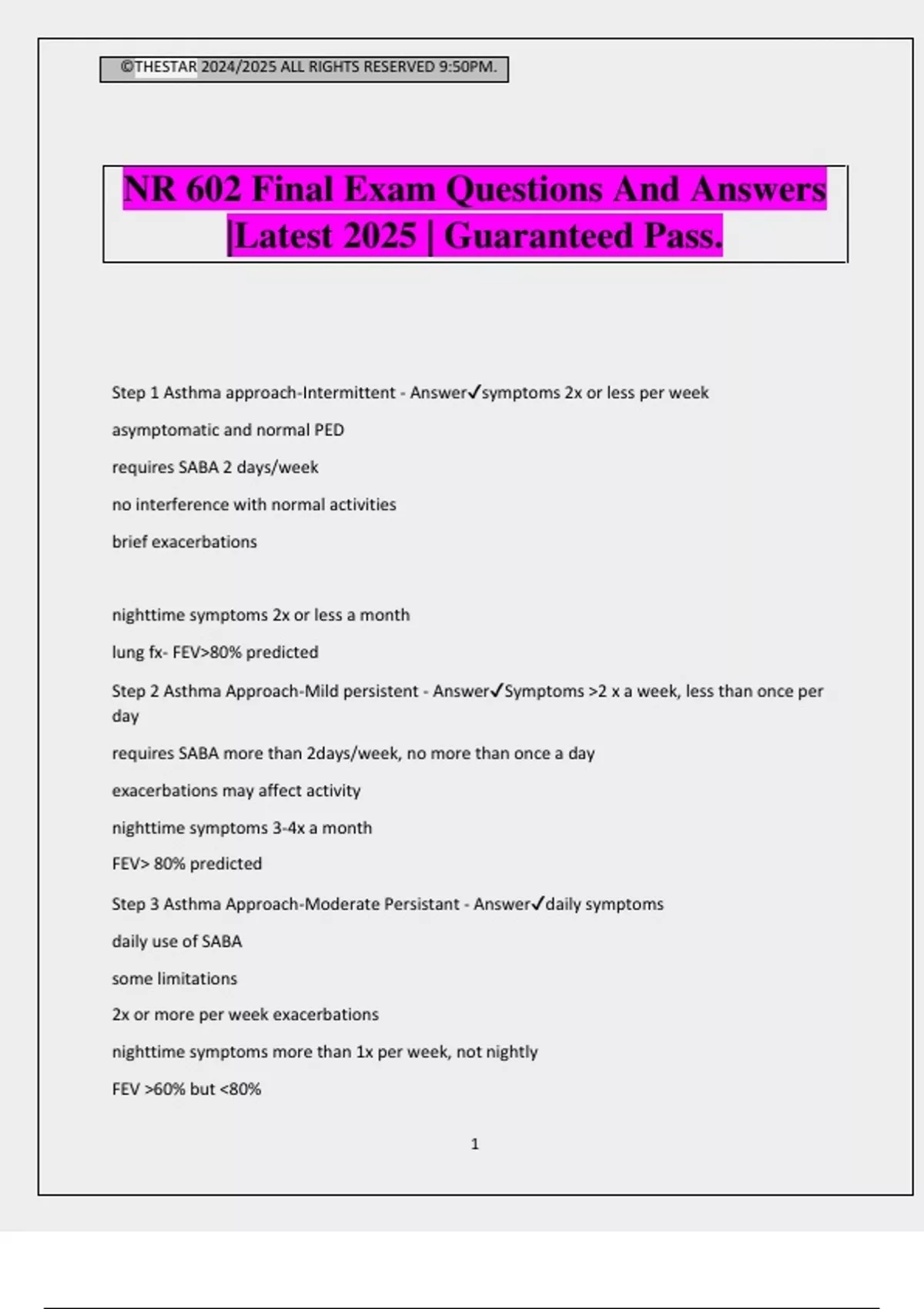 NR 602 Final Exam Questions And Answers |Latest 2025 | Guaranteed Pass ...