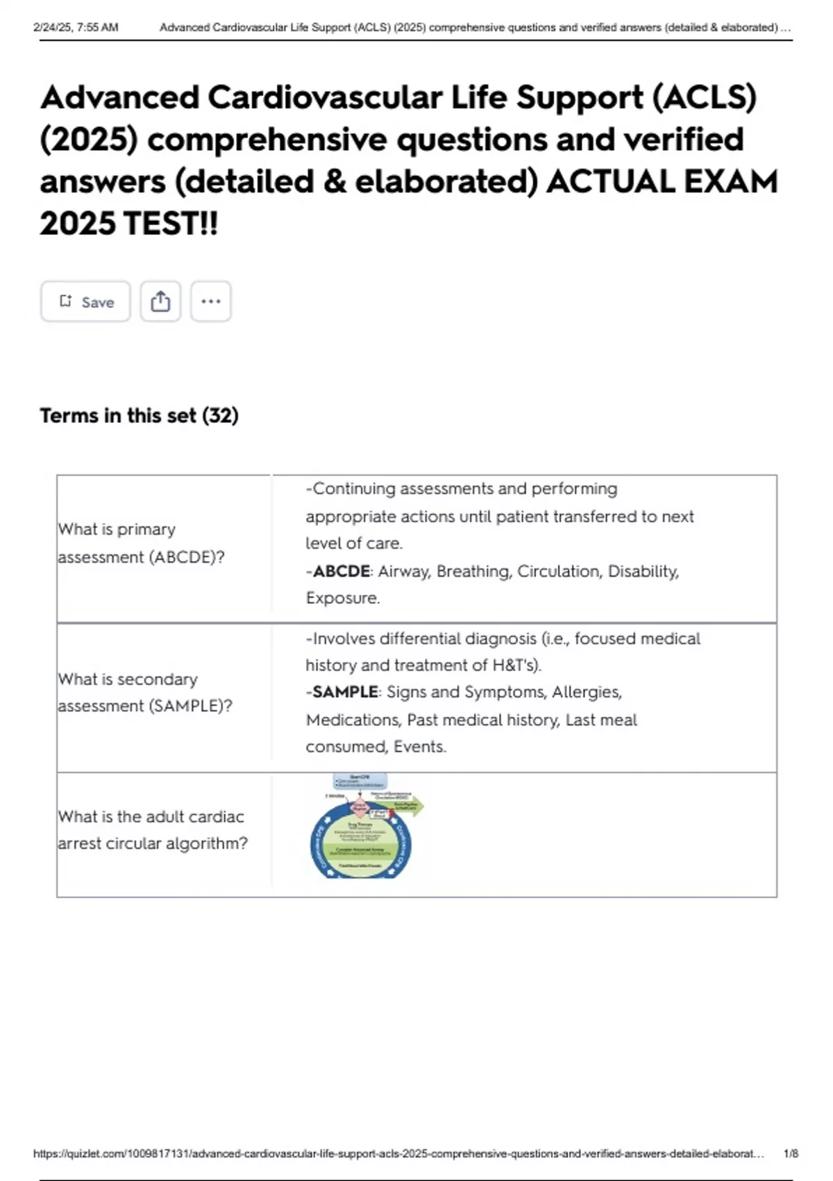 Advanced Cardiovascular Life Support (ACLS) (2025) comprehensive questions and verified answers ...