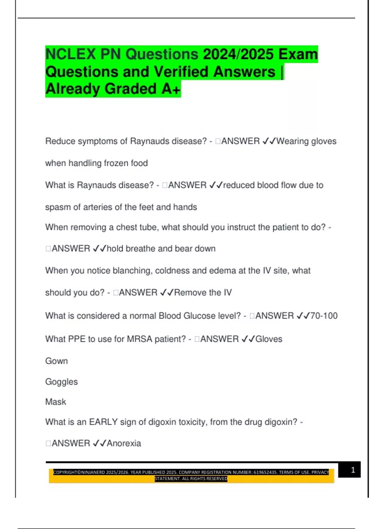 NCLEX PN Questions 2024/2025 Exam Questions and Verified Answers ...