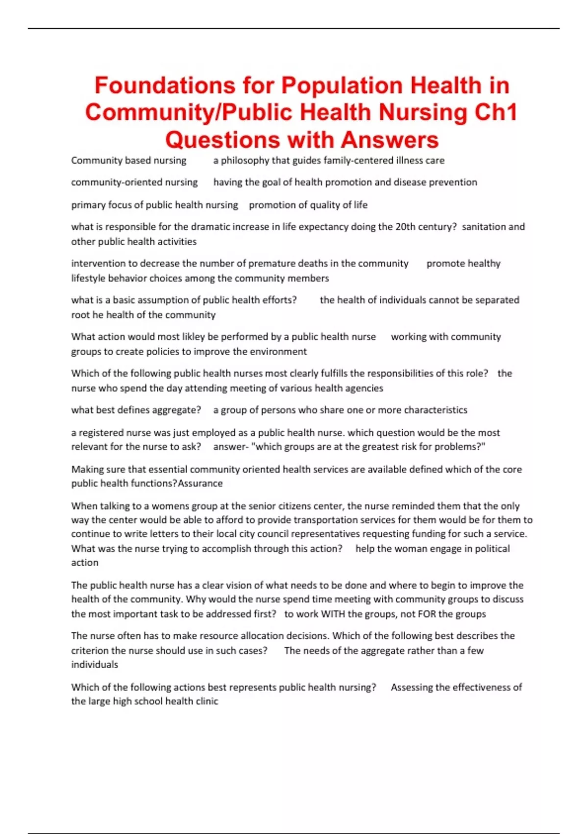 Foundations for Population Health in Community/Public Health Nursing ...