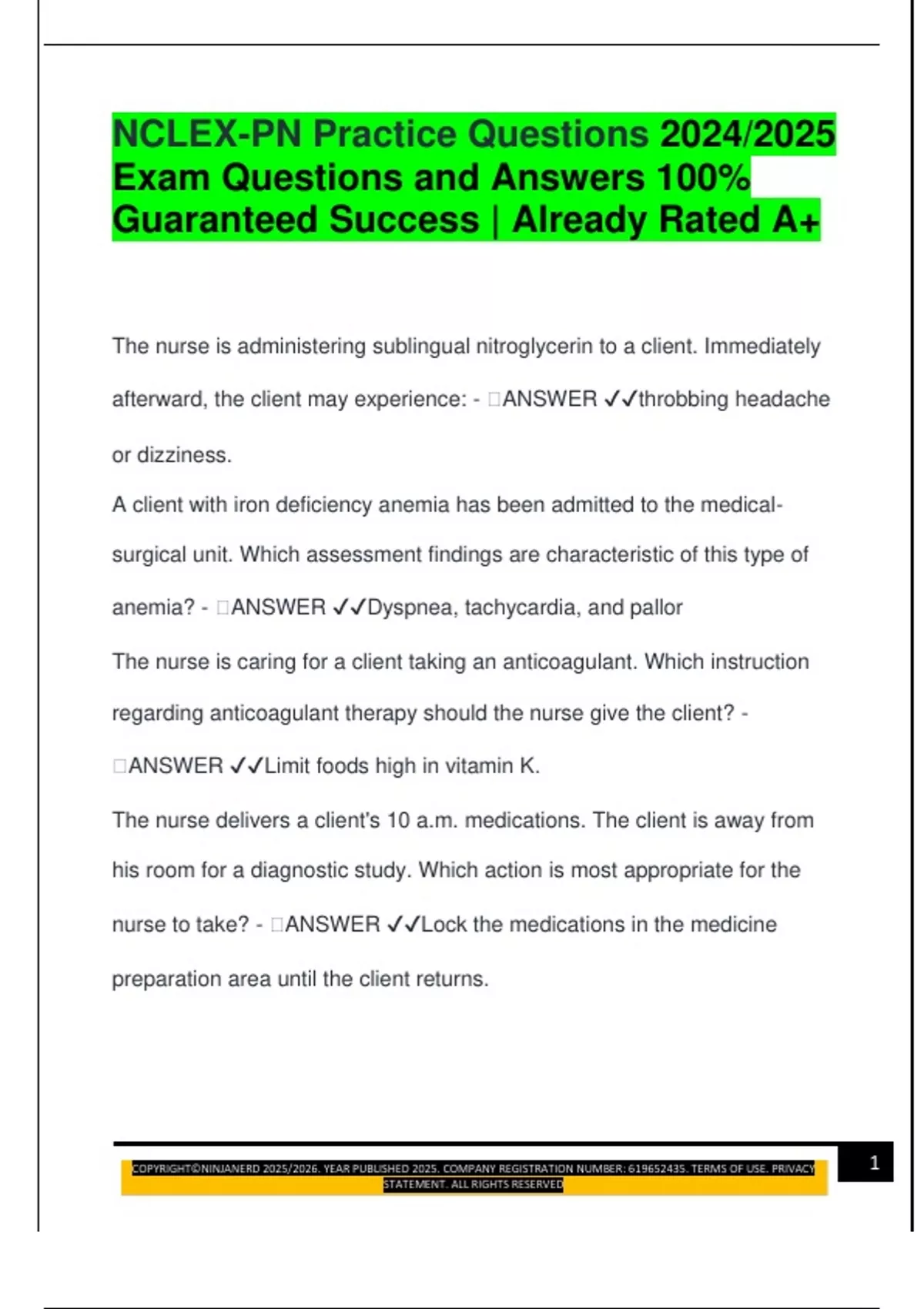 NCLEX-PN Practice Questions 2024/2025 Exam Questions and Answers 100% ...