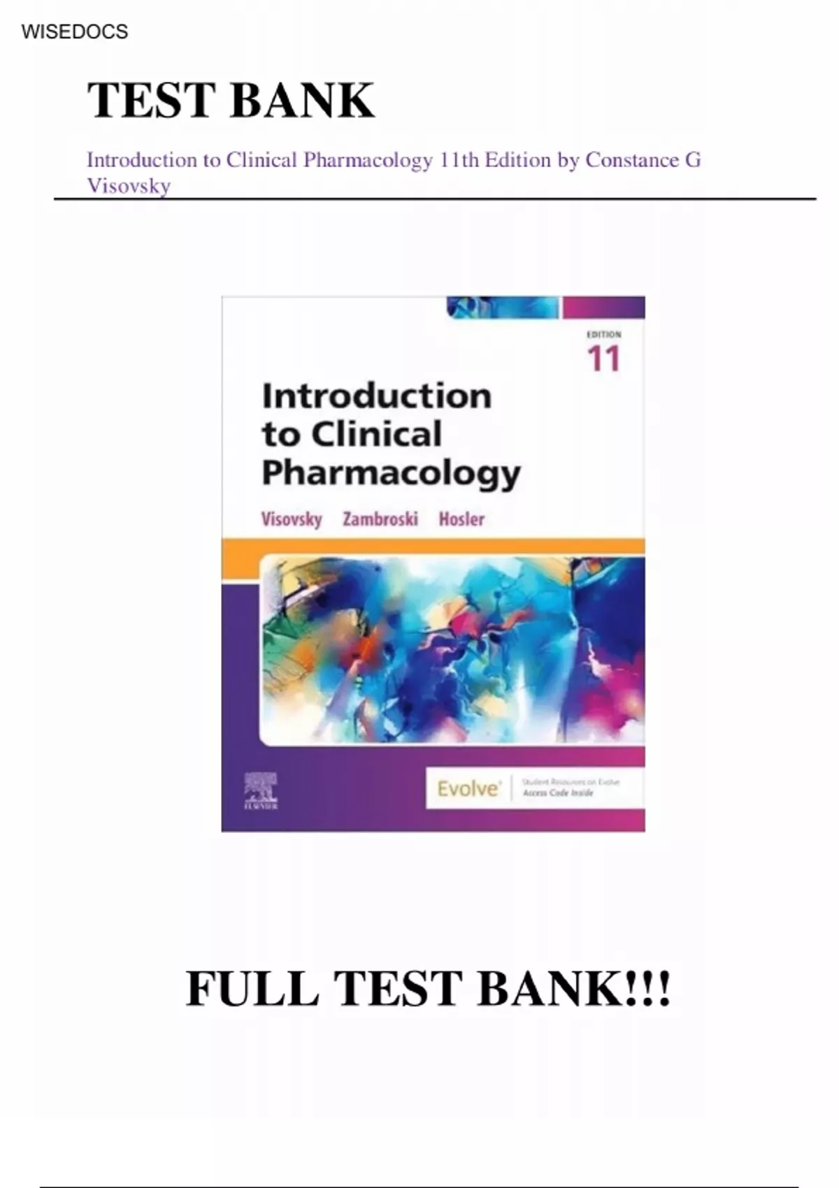 Testbank for introduction to clinical pharmacology 11th edition,Sally s ...