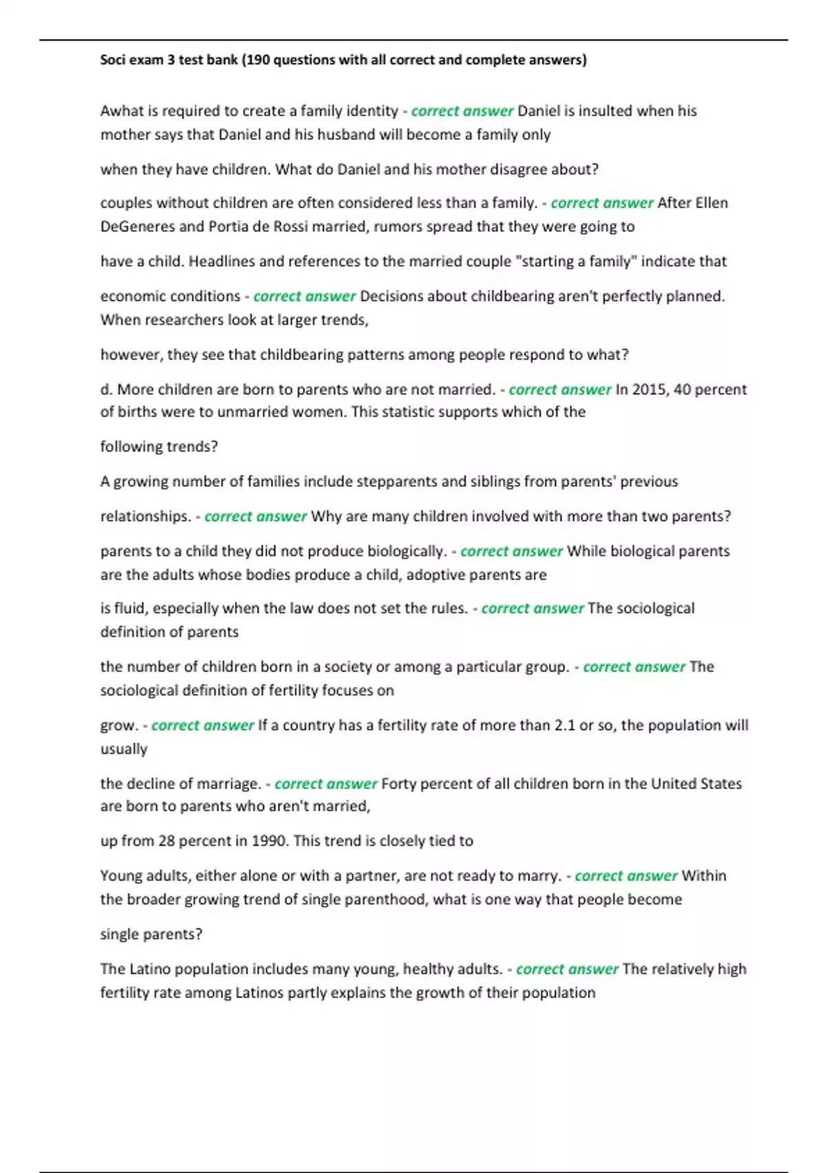 Soci exam 3 test bank (190 questions with all correct and complete ...