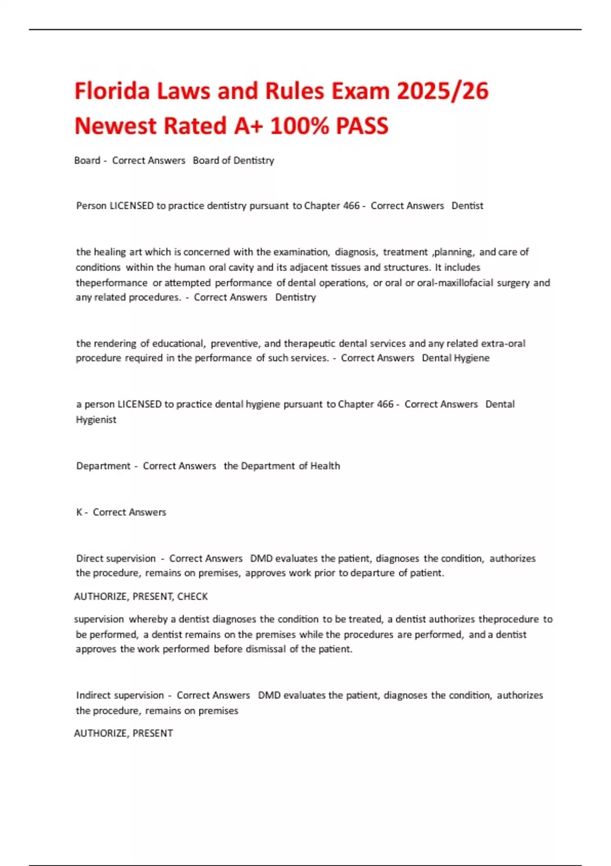 Florida Laws and Rules Exam 2025/26 Newest Rated A+ 100% PASS - FL Laws ...