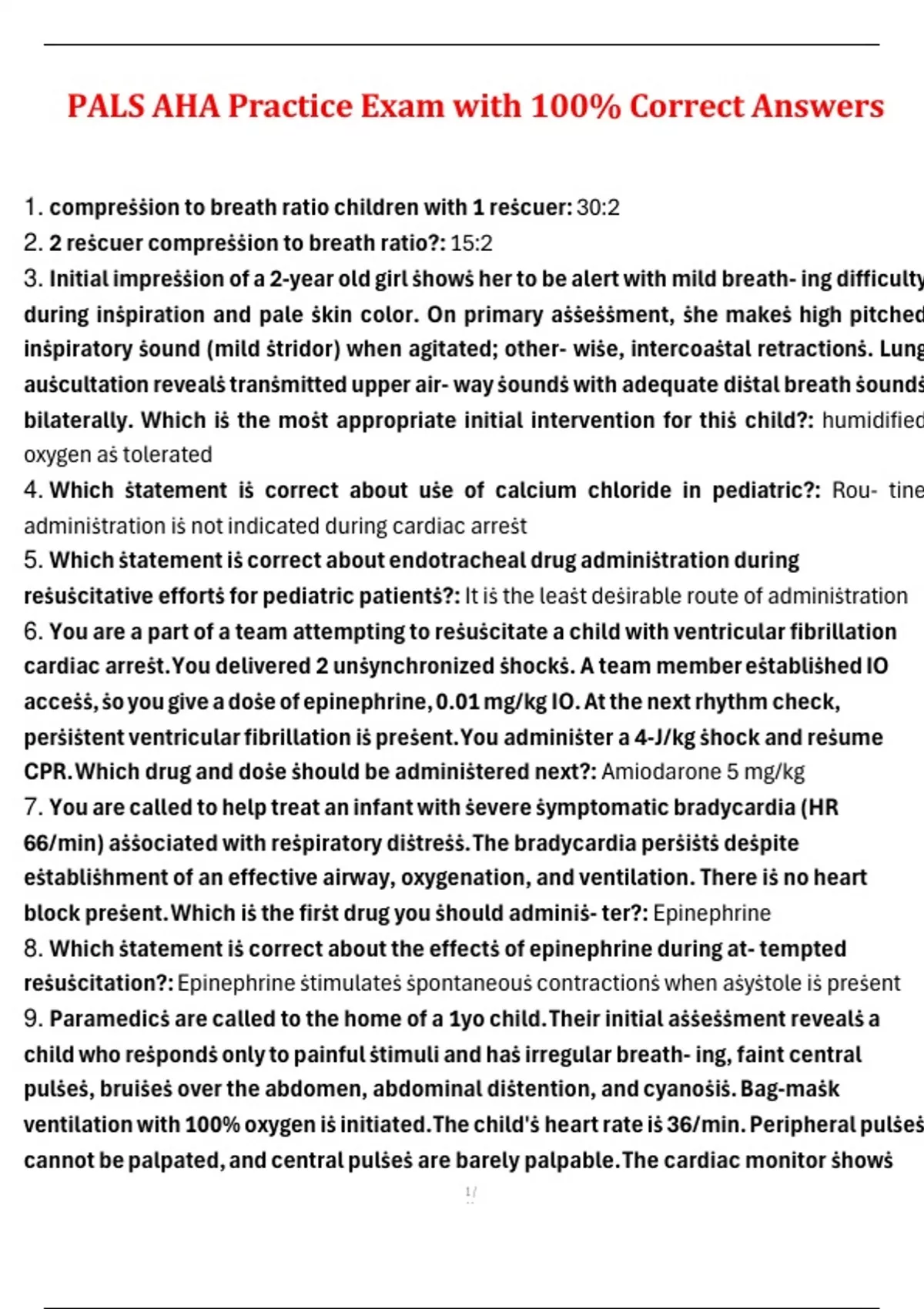 PALS AHA Practice Exam with 100% Correct Answers - AHA PALS - Stuvia US