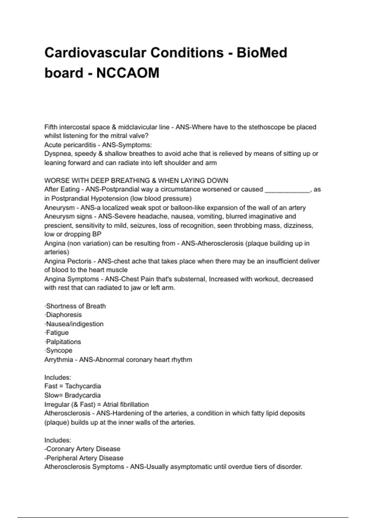 Cardiovascular Conditions - BioMed board - NCCAOM newest 2025/2026 ...