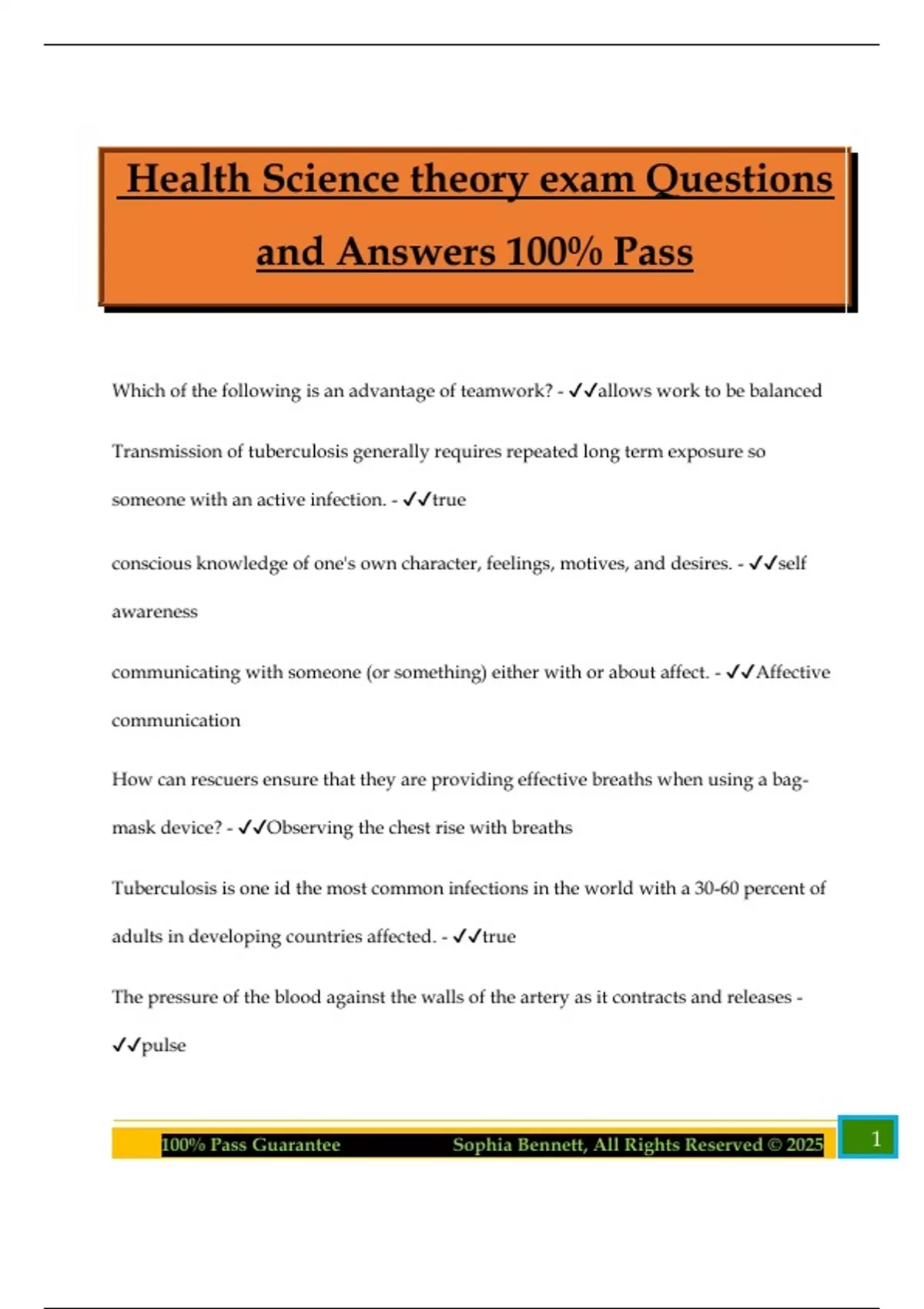 Health Science theory exam Questions and Answers 100% Pass - Health ...