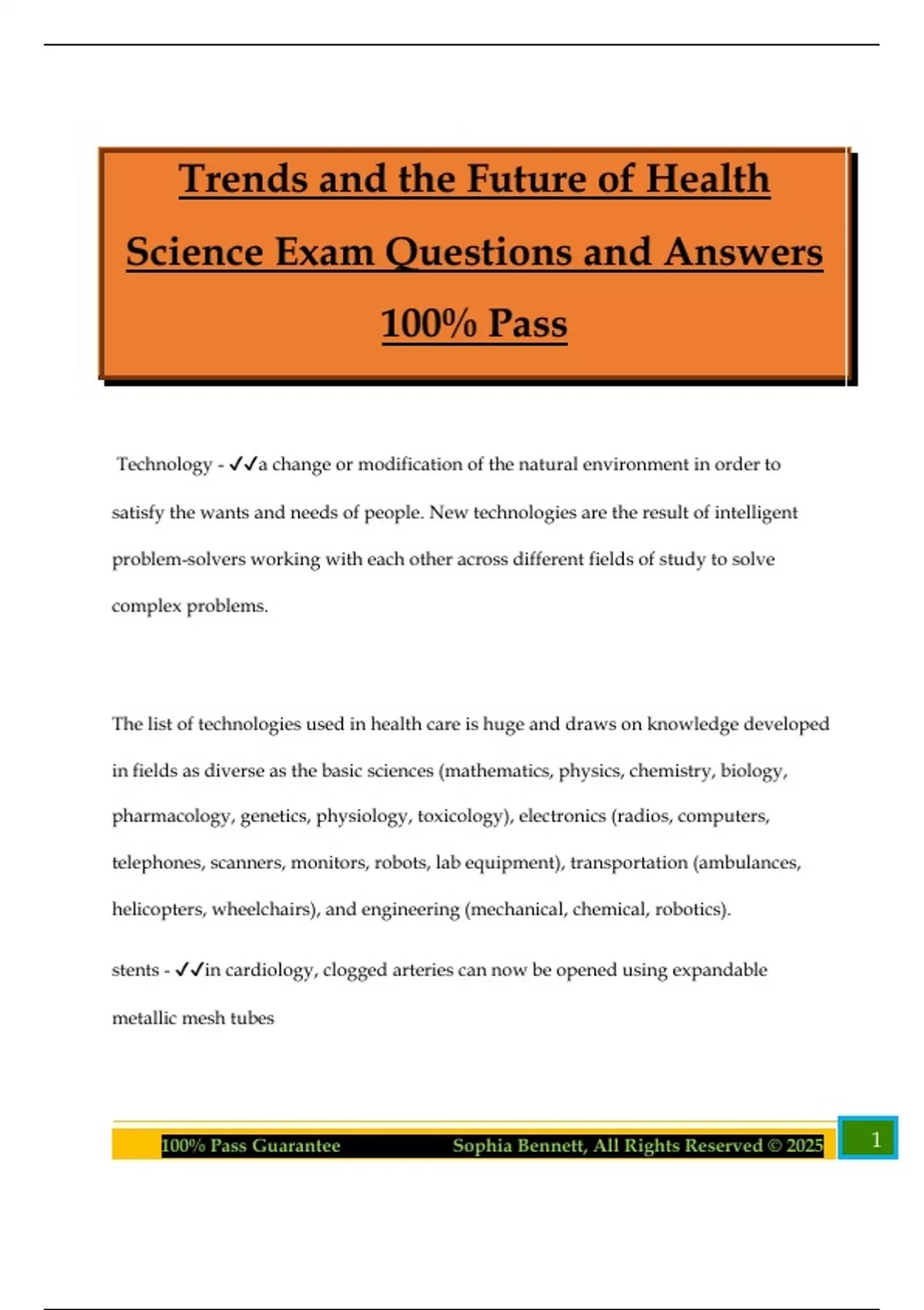 Trends and the Future of Health Science Exam Questions and Answers 100% ...