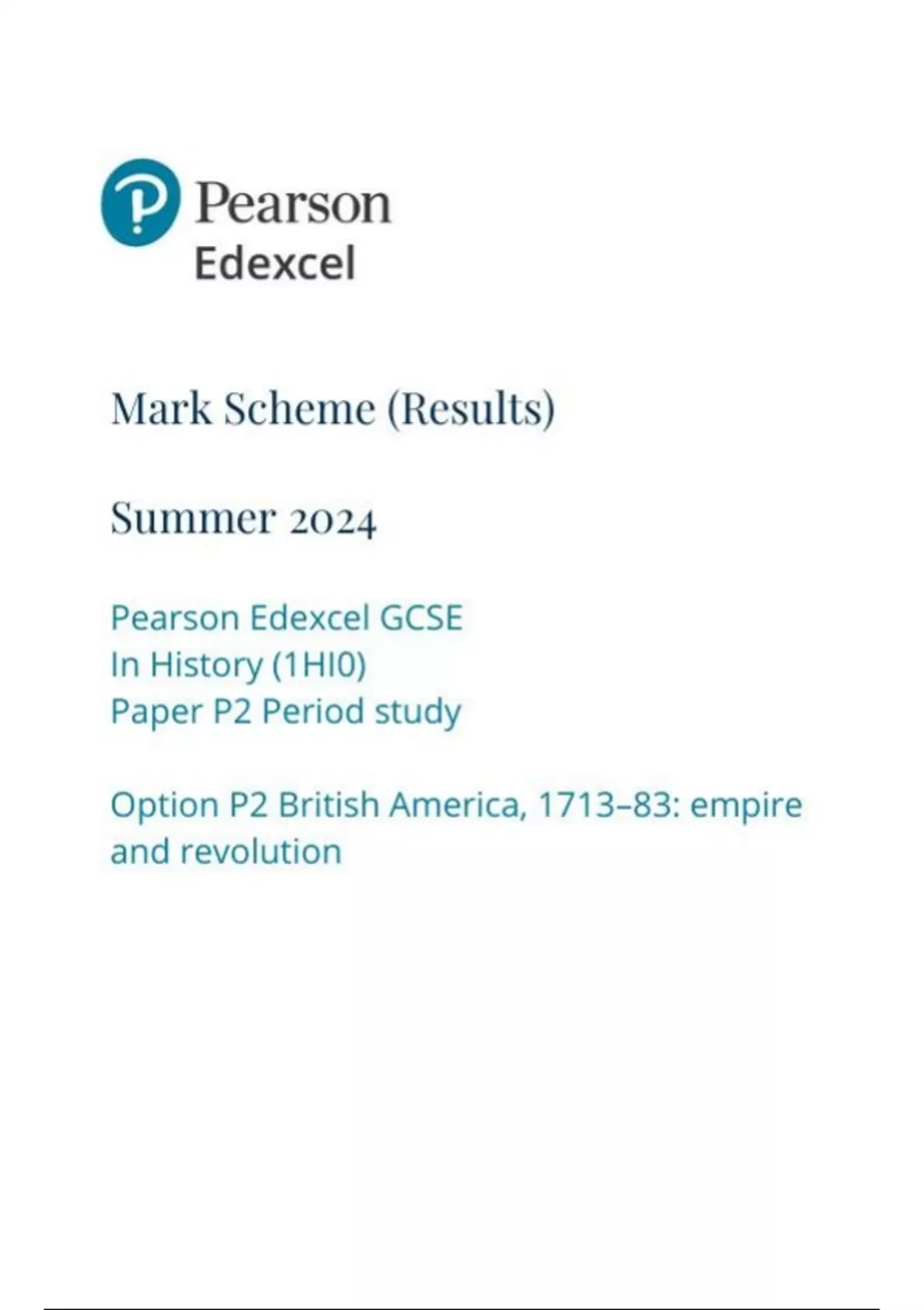 Pearson Edexcel GCSE HISTORY Paper P2 (1hi0-P2) Option P2 June 2024 ...