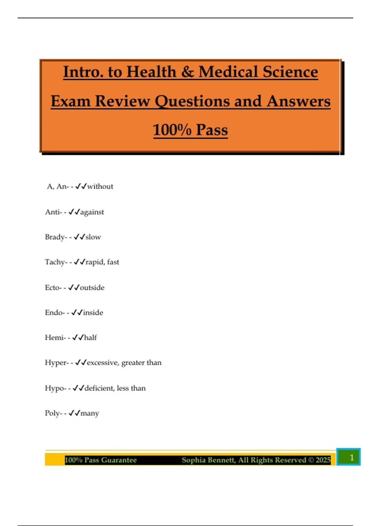 Intro. to Health & Medical Science Exam Review Questions and Answers ...