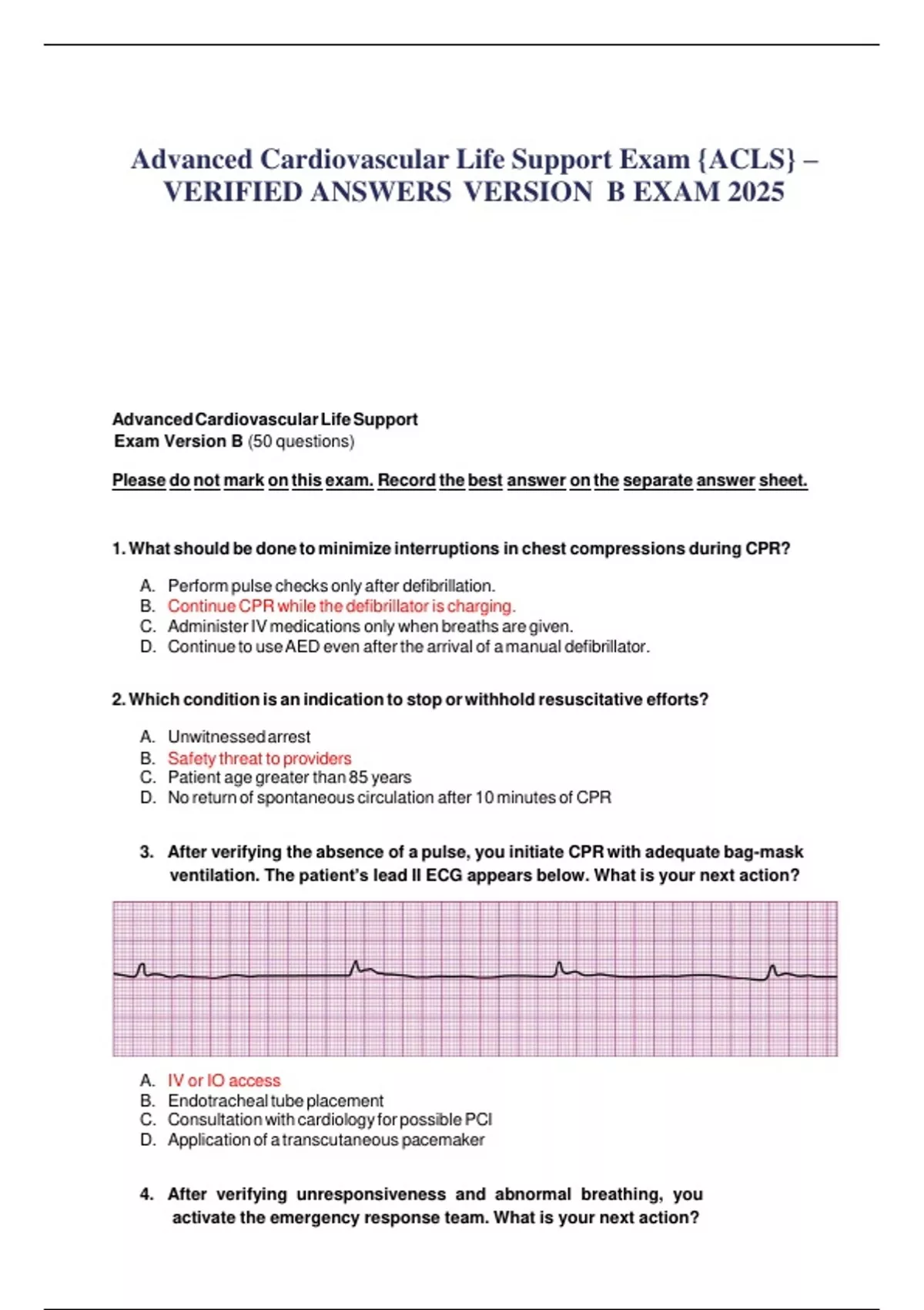 Advanced Cardiovascular Life Support Exam {ACLS} – VERIFIED ANSWERS ...
