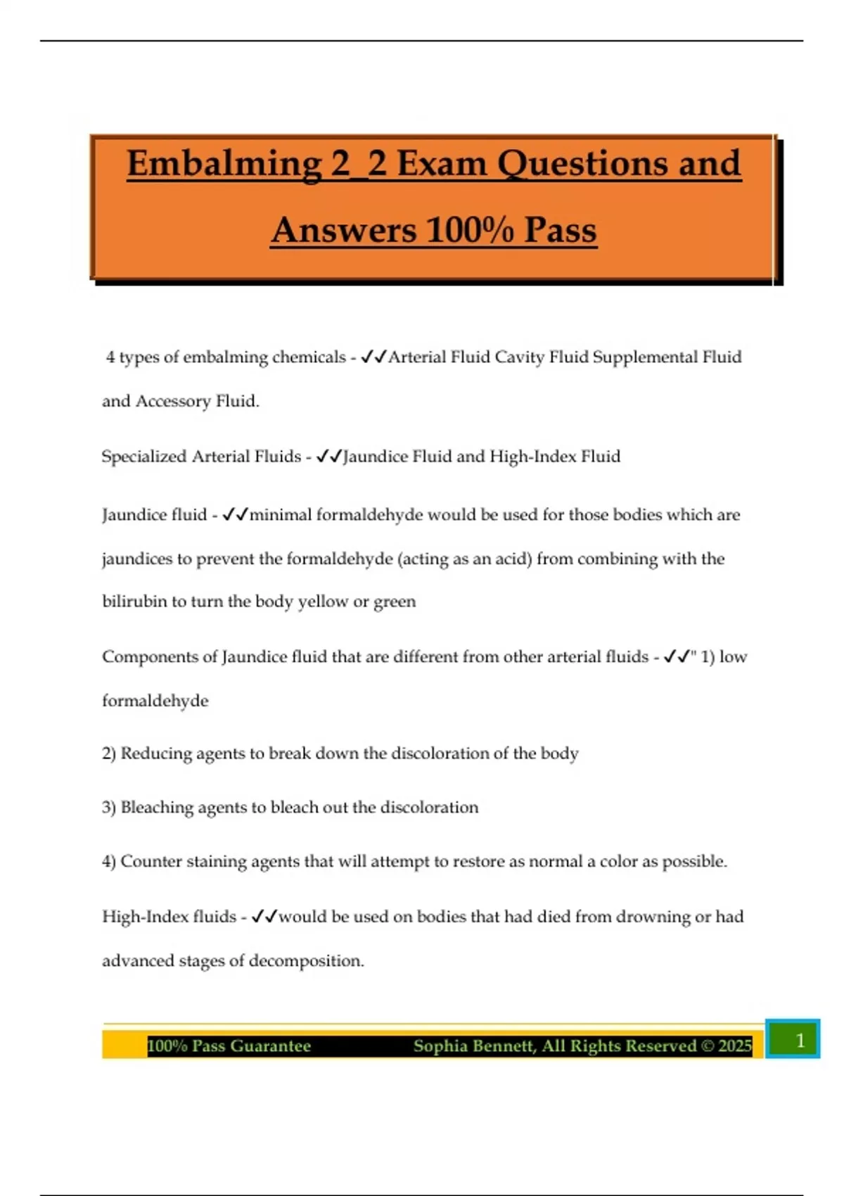 Embalming 2_2 Exam Questions and Answers 100% Pass - Embalming - Stuvia US