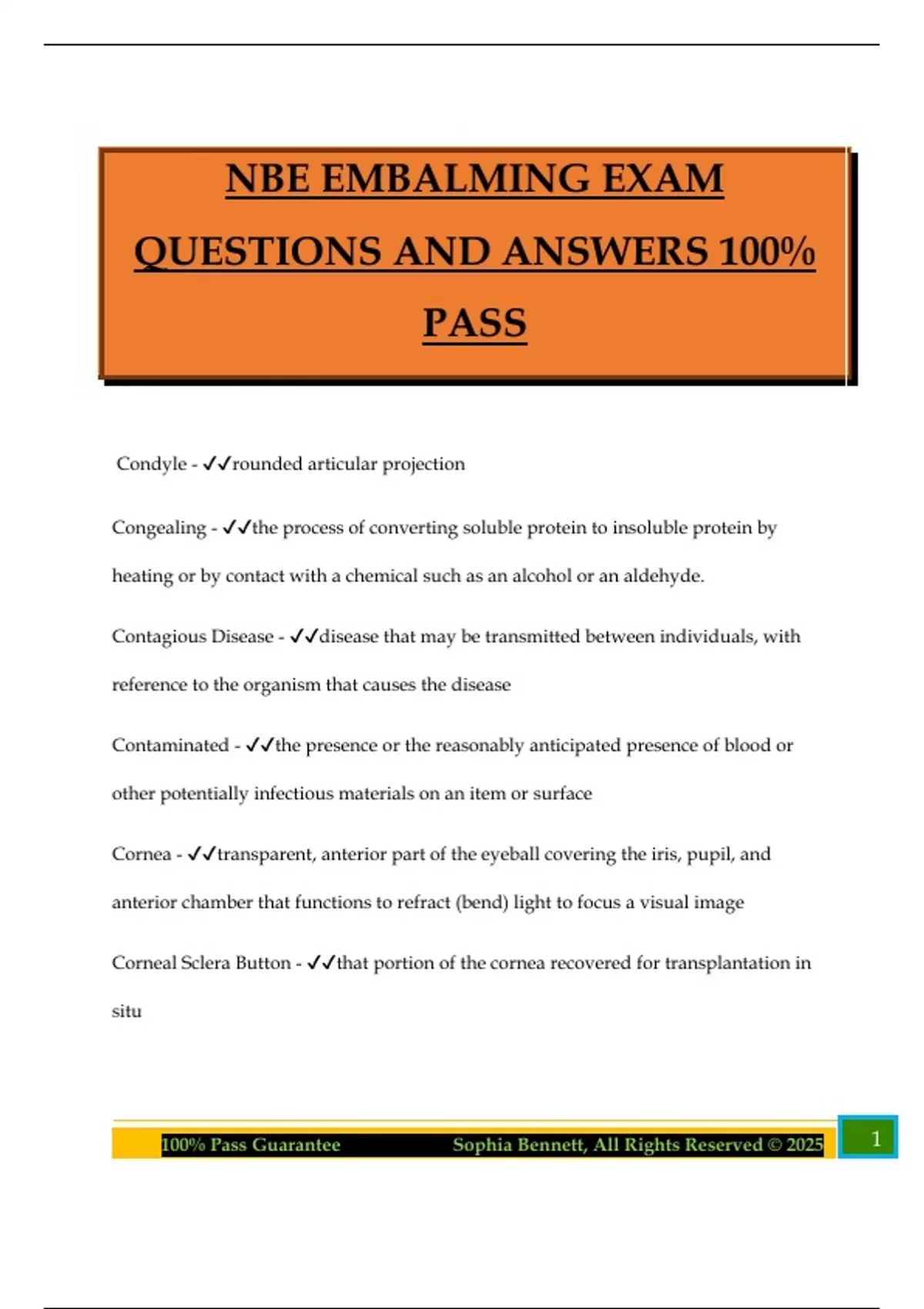 NBE EMBALMING EXAM QUESTIONS AND ANSWERS 100% PASS - Embalming - Stuvia US