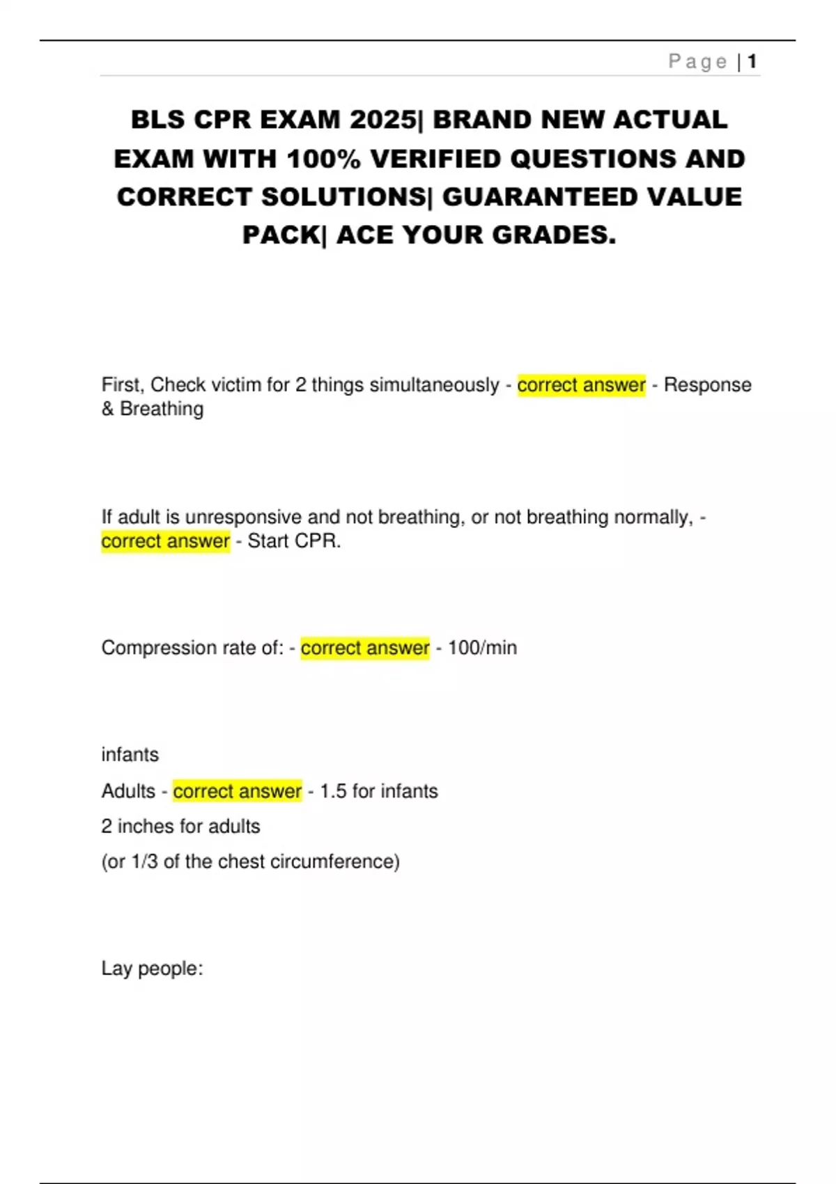 BLS CPR EXAM 2025| BRAND NEW ACTUAL EXAM WITH 100% VERIFIED QUESTIONS ...