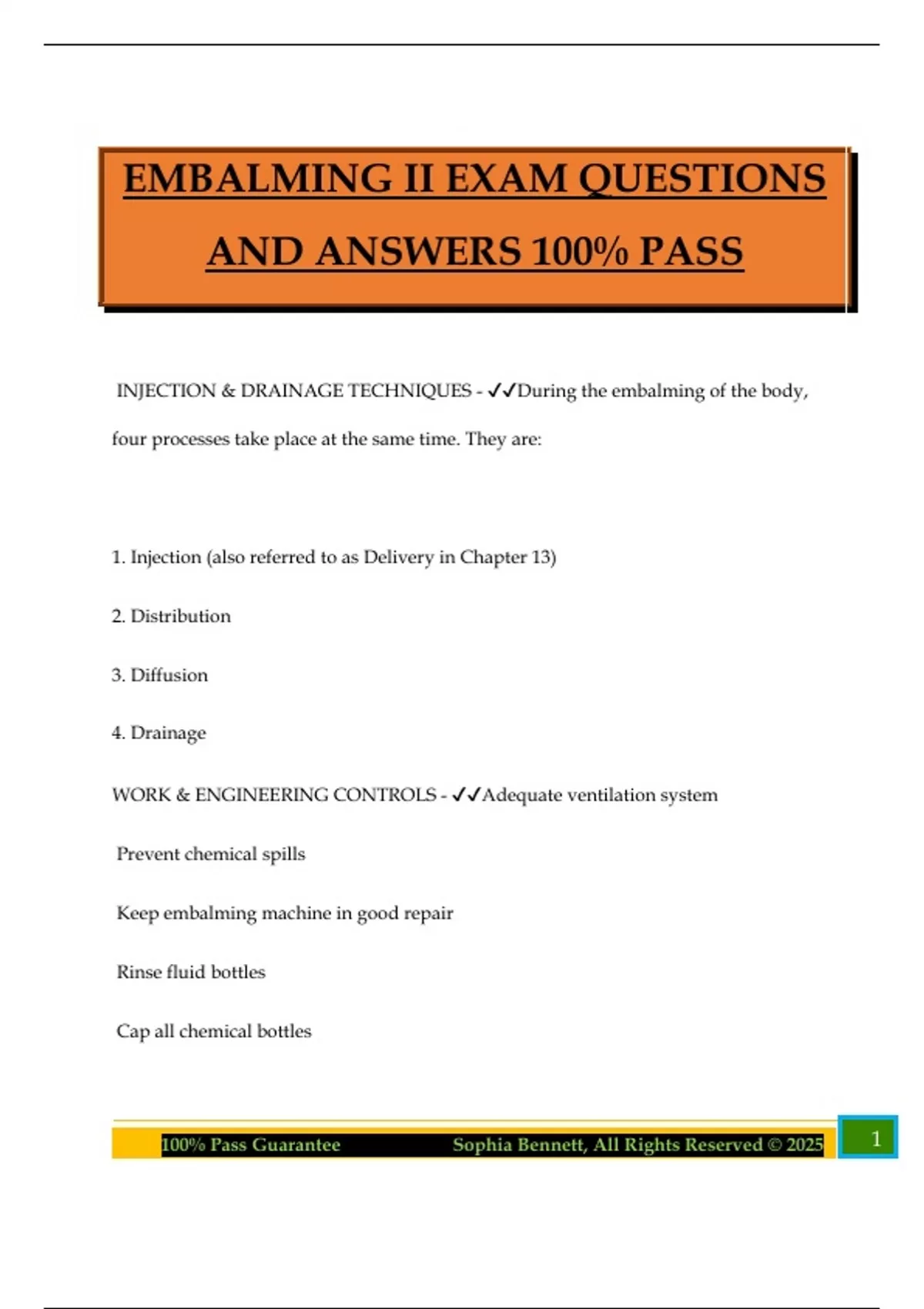 EMBALMING II EXAM QUESTIONS AND ANSWERS 100% PASS - Embalming - Stuvia US