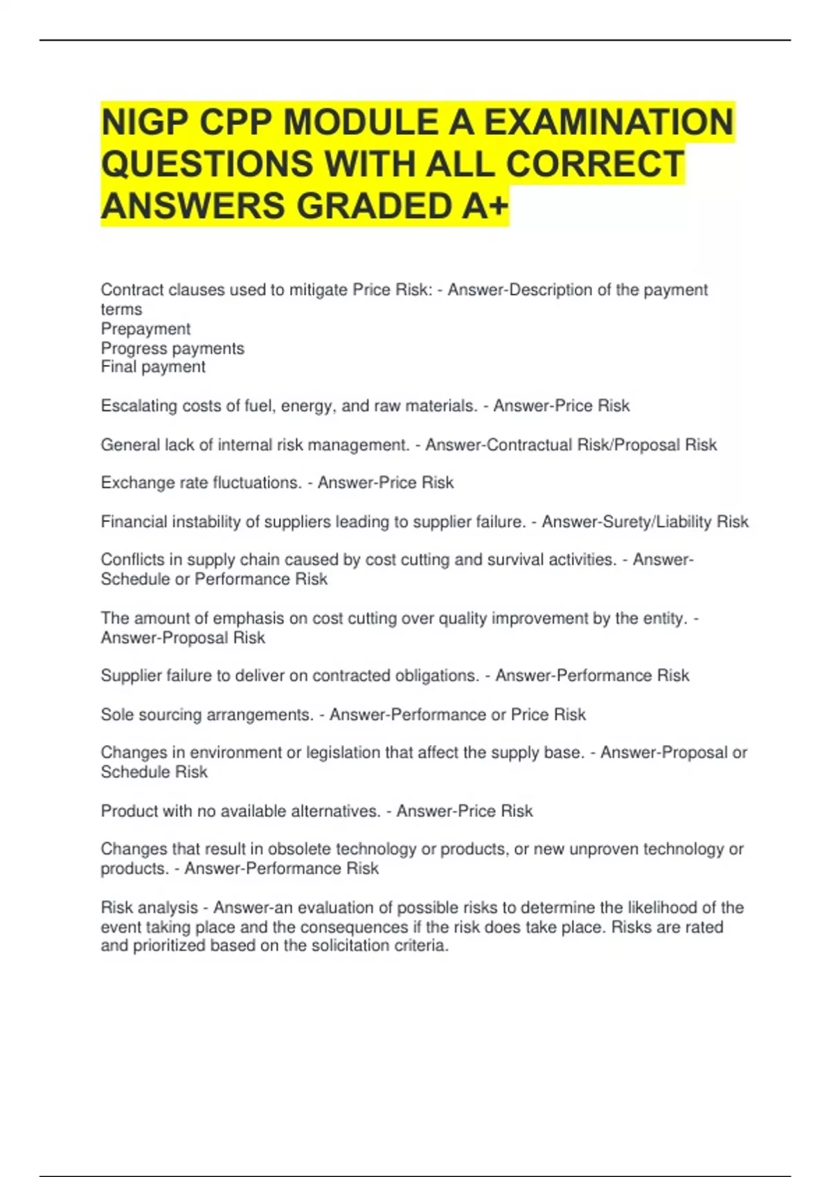 NIGP CPP MODULE A EXAMINATION QUESTIONS WITH ALL CORRECT ANSWERS GRADED A+ - NIGP CPP - Stuvia UK