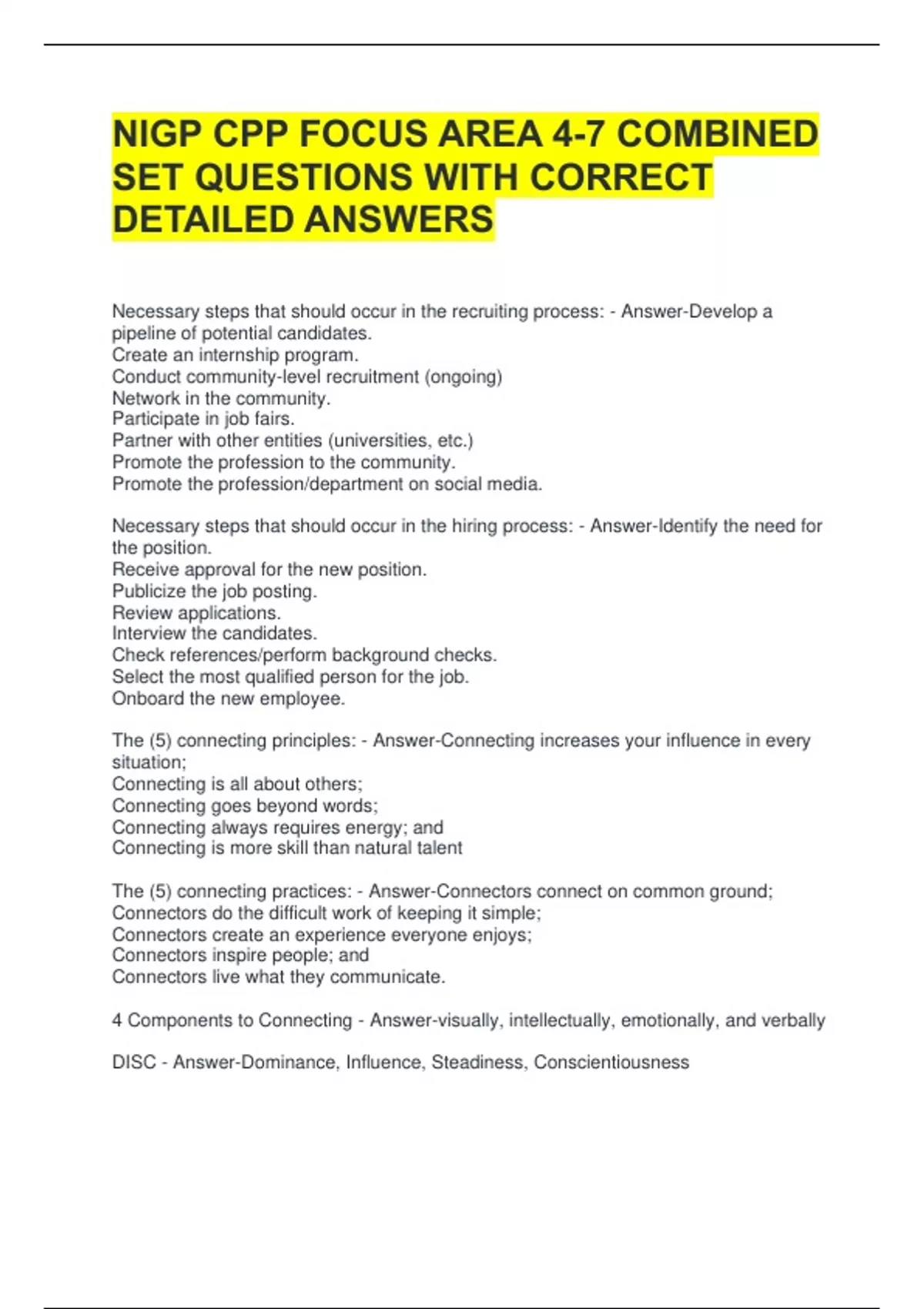 NIGP CPP FOCUS AREA 4-7 COMBINED SET QUESTIONS WITH CORRECT DETAILED ANSWERS - NIGP CPP FOCUS ...