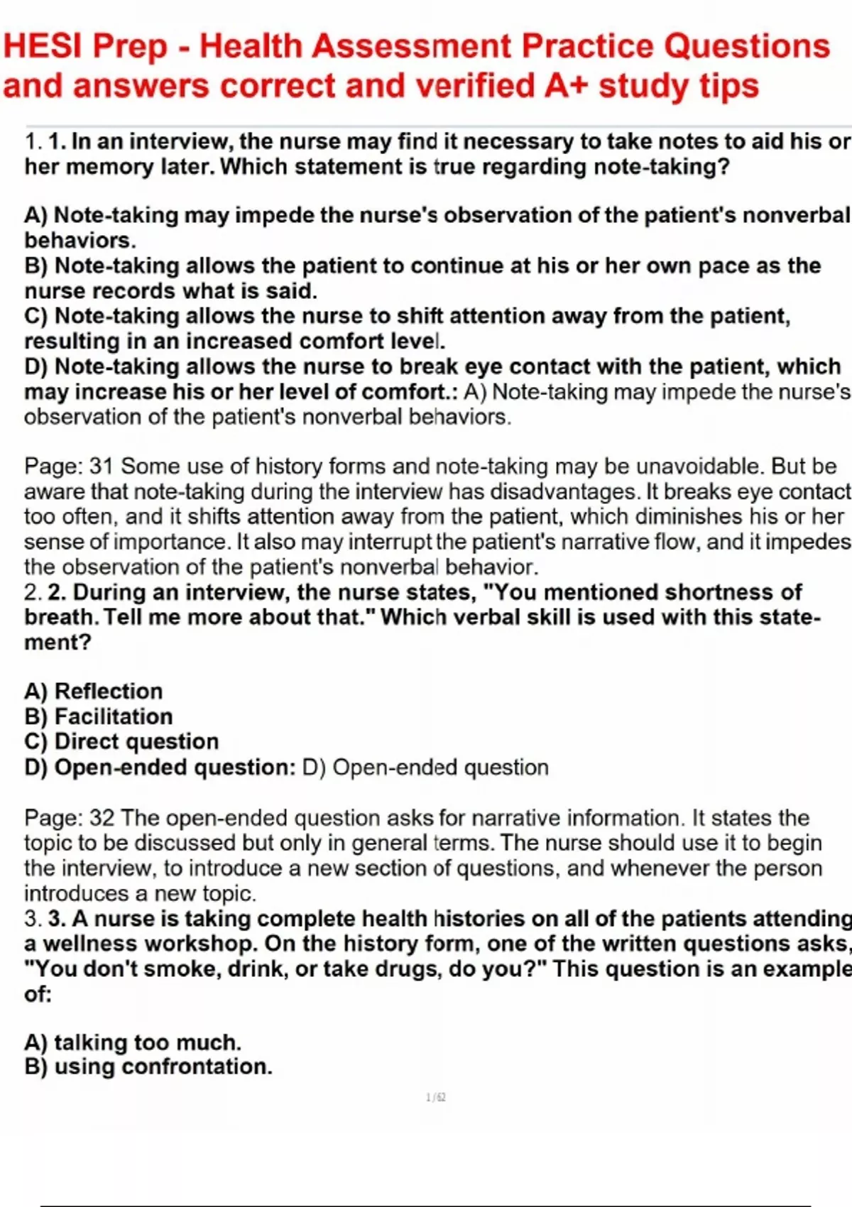 HESI Prep - Health Assessment Practice Questions and answers correct ...