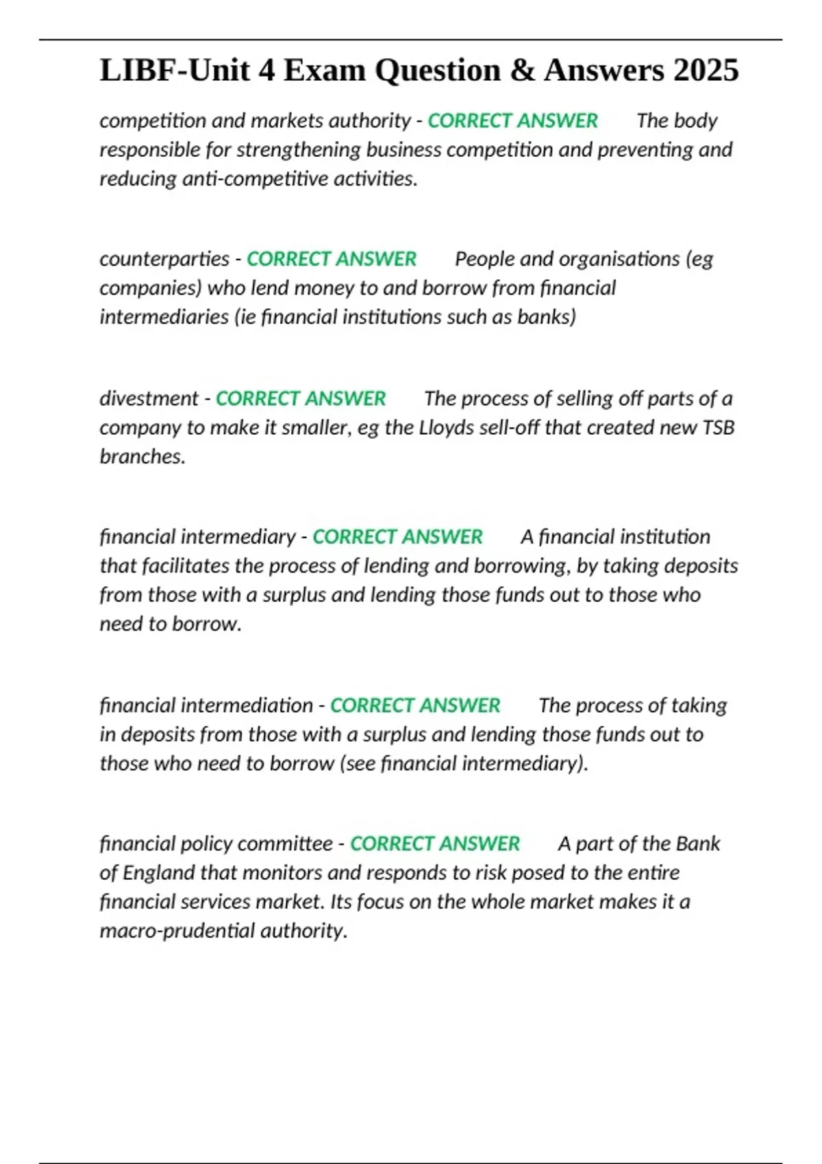 LIBF-Unit 4 Exam Question & Answers 2025.docx - 3.1 Sources of finance Exa Question & Answer ( L ...