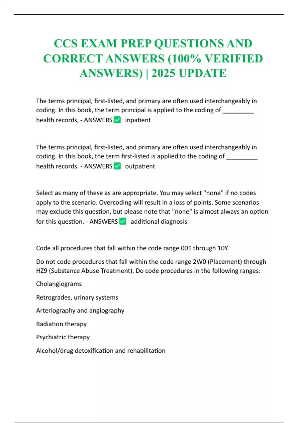 CCS EXAM PREP QUESTIONS AND CORRECT ANSWERS (100% VERIFIED ANSWERS) | 2025 UPDATE - Certified ...