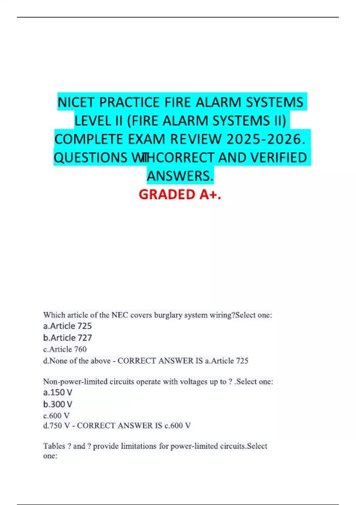 NICET PRACTICE FIRE ALARM SYSTEMS LEVEL II (FIRE ALARM SYSTEMS II ...