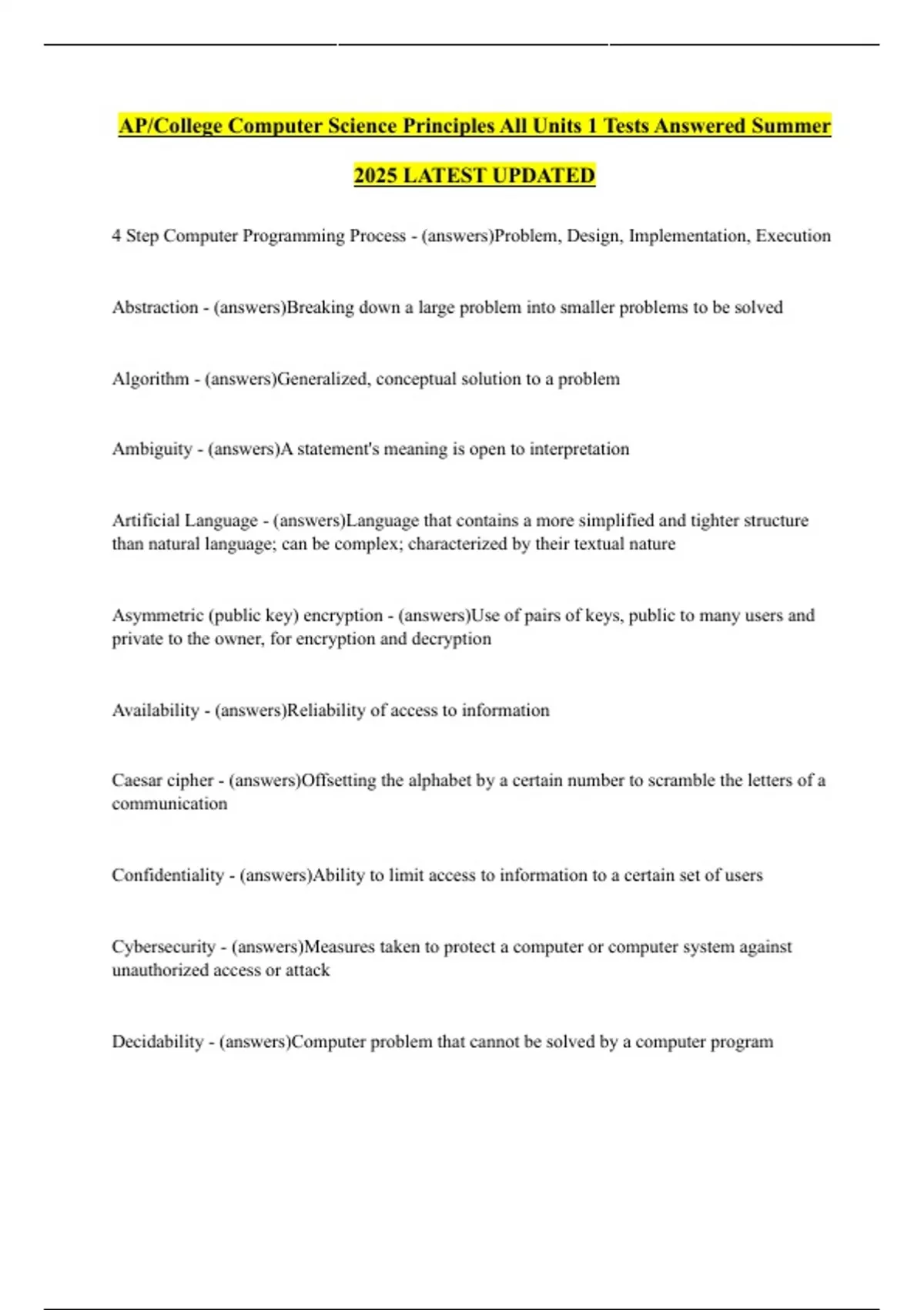 AP/College Computer Science Principles All Units 1 Tests Answered ...