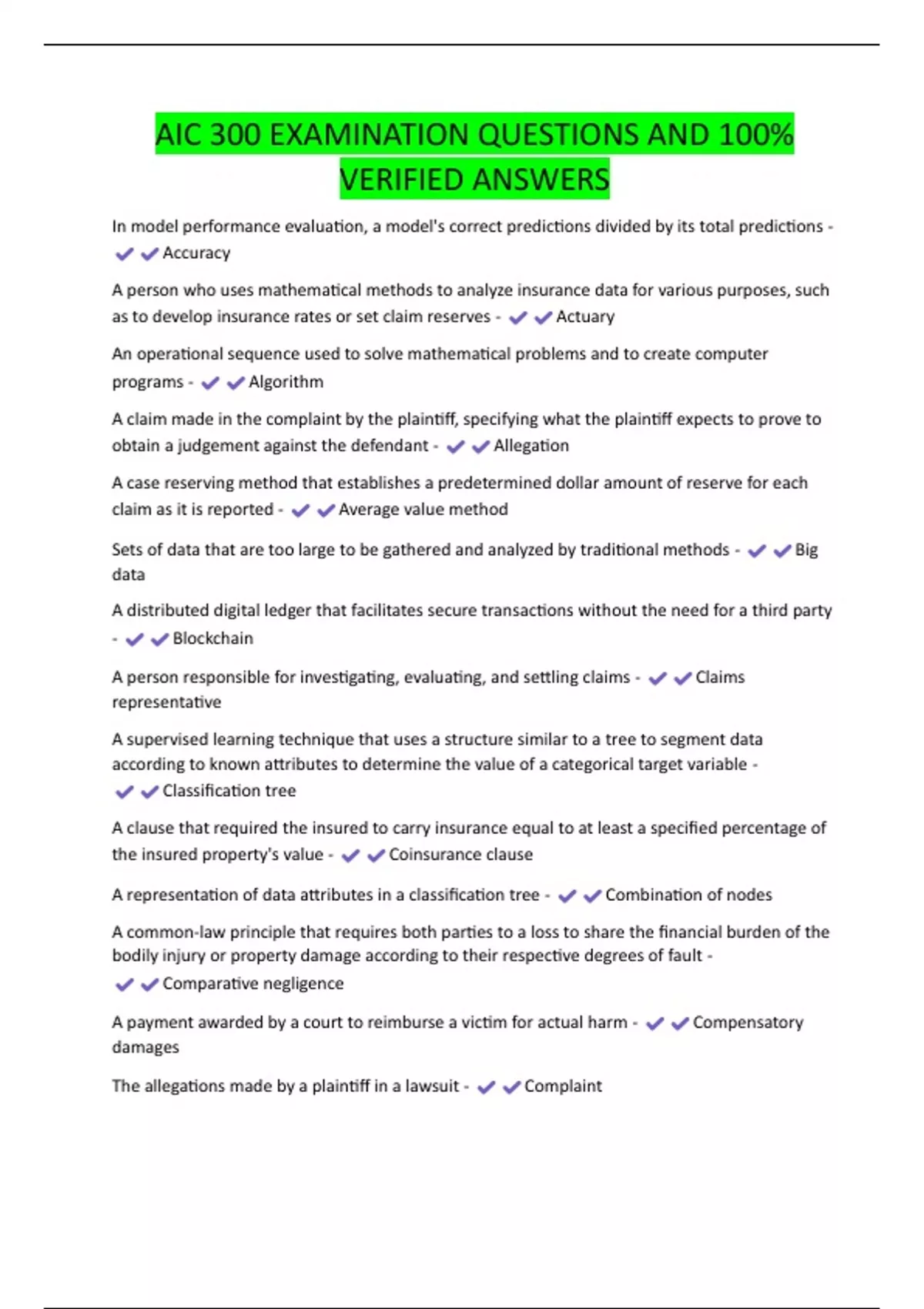 AIC 300 Prep Bundle for 2025 | Full Quiz Set | Verified 100% Correct ...