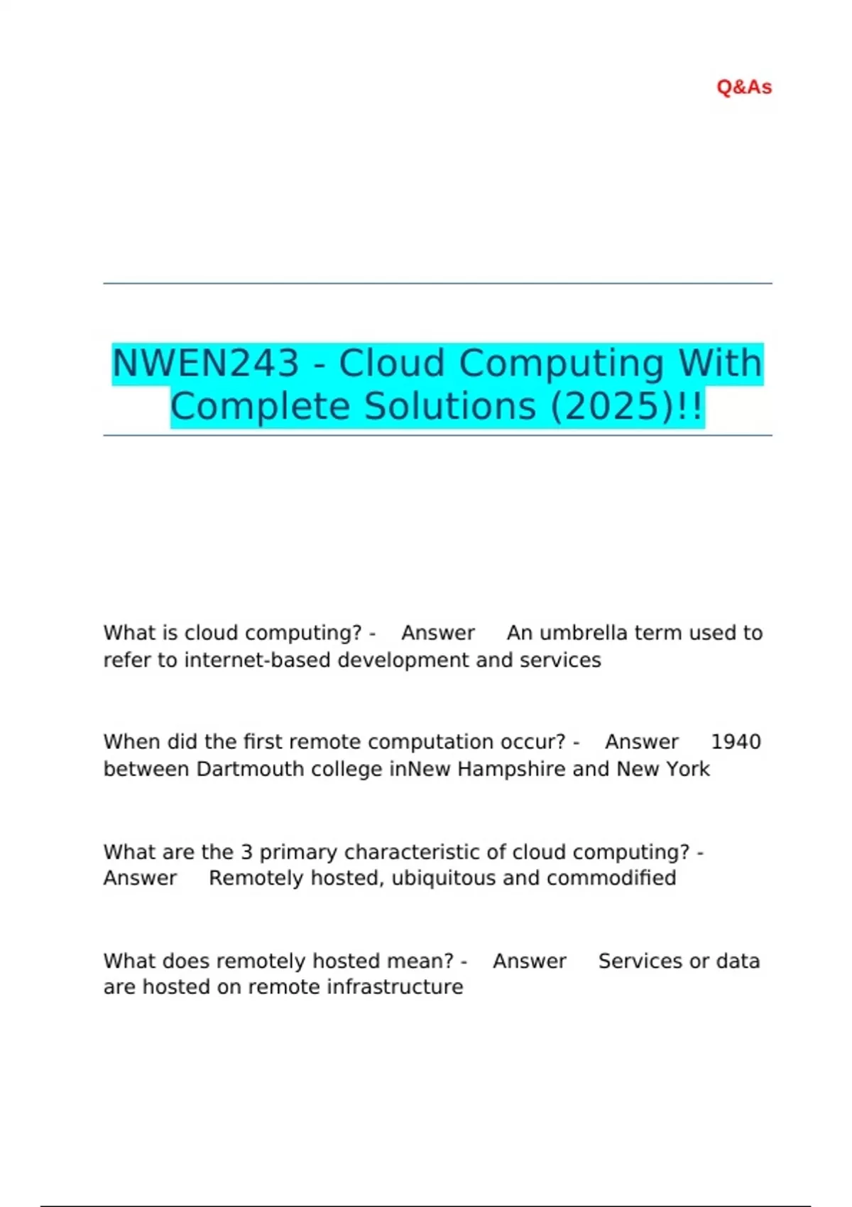 NWEN243 - Cloud Computing With Complete Solutions (2025)!! - NWEN243 - Stuvia UK