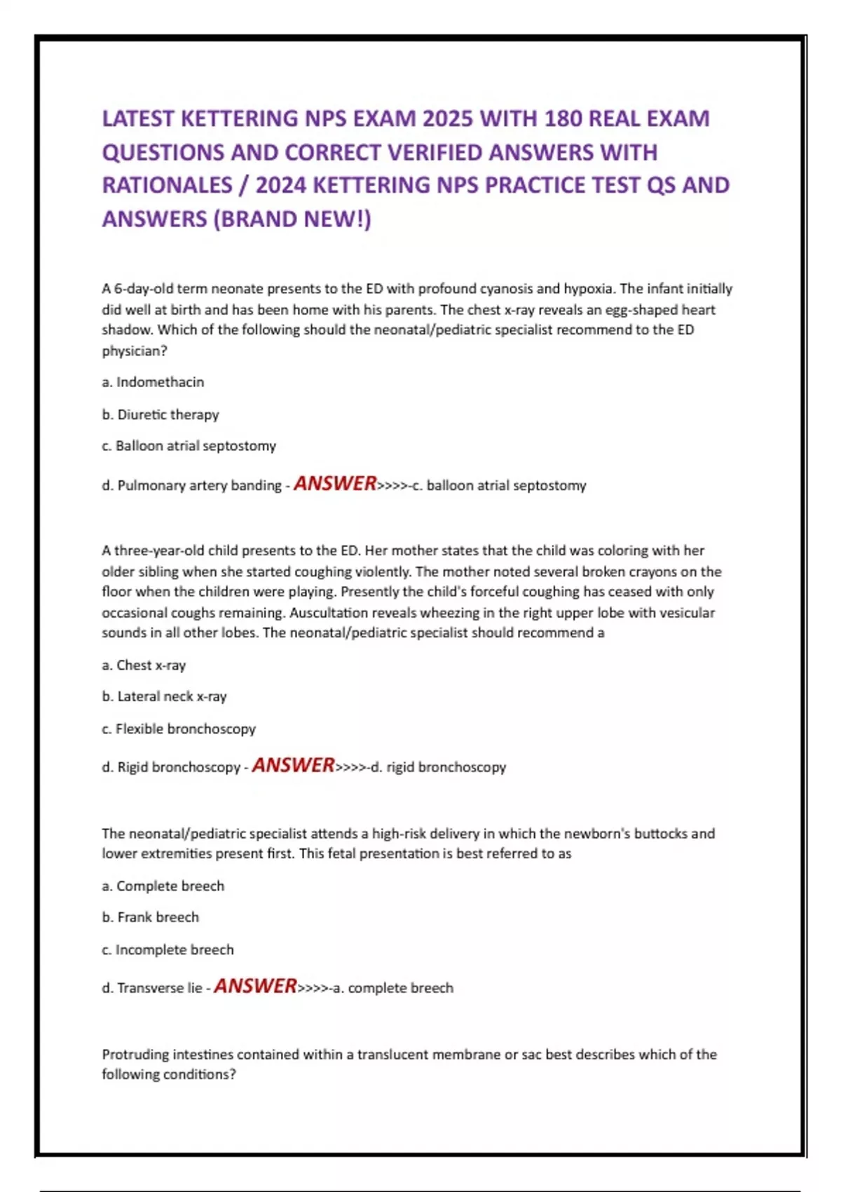 LATEST KETTERING NPS EXAM 2025 WITH 180 REAL EXAM QUESTIONS AND CORRECT ...