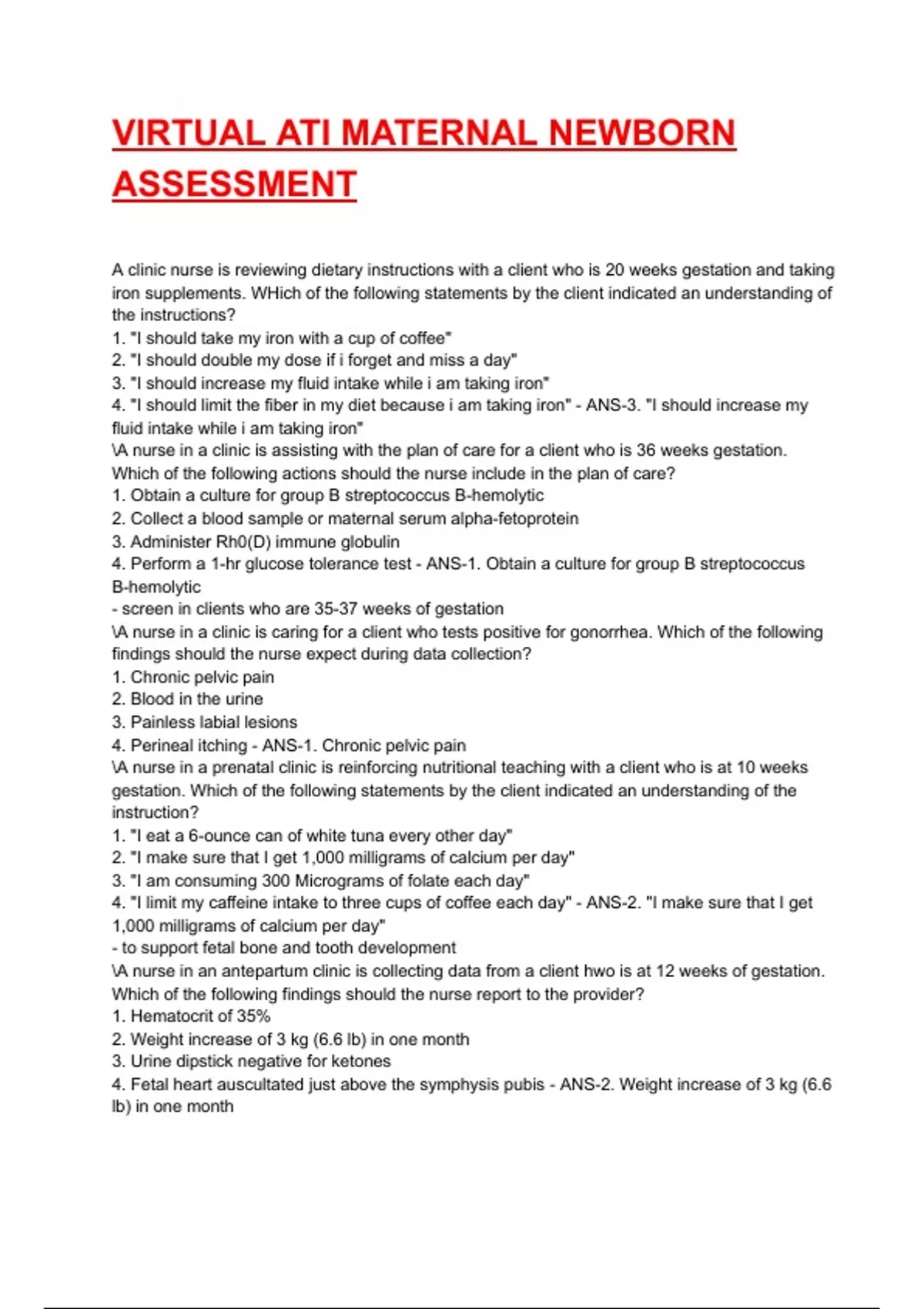 VIRTUAL ATI MATERNAL NEWBORN ASSESSMENT EAXM 2025/2026 QUESTIONS WITH ...