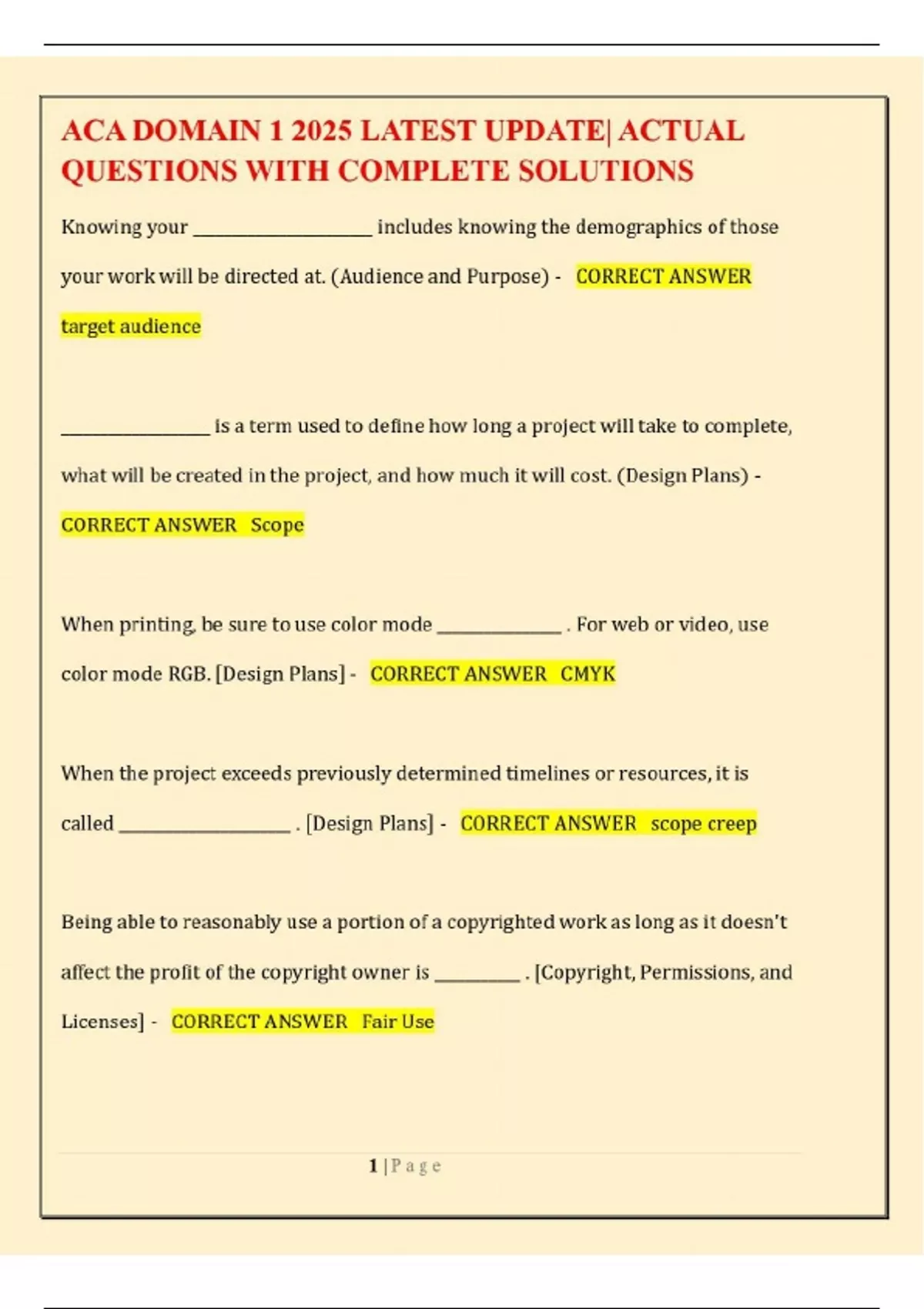 ACA DOMAIN 1 2025 LATEST UPDATE ACTUAL QUESTIONS WITH COMPLETE ...