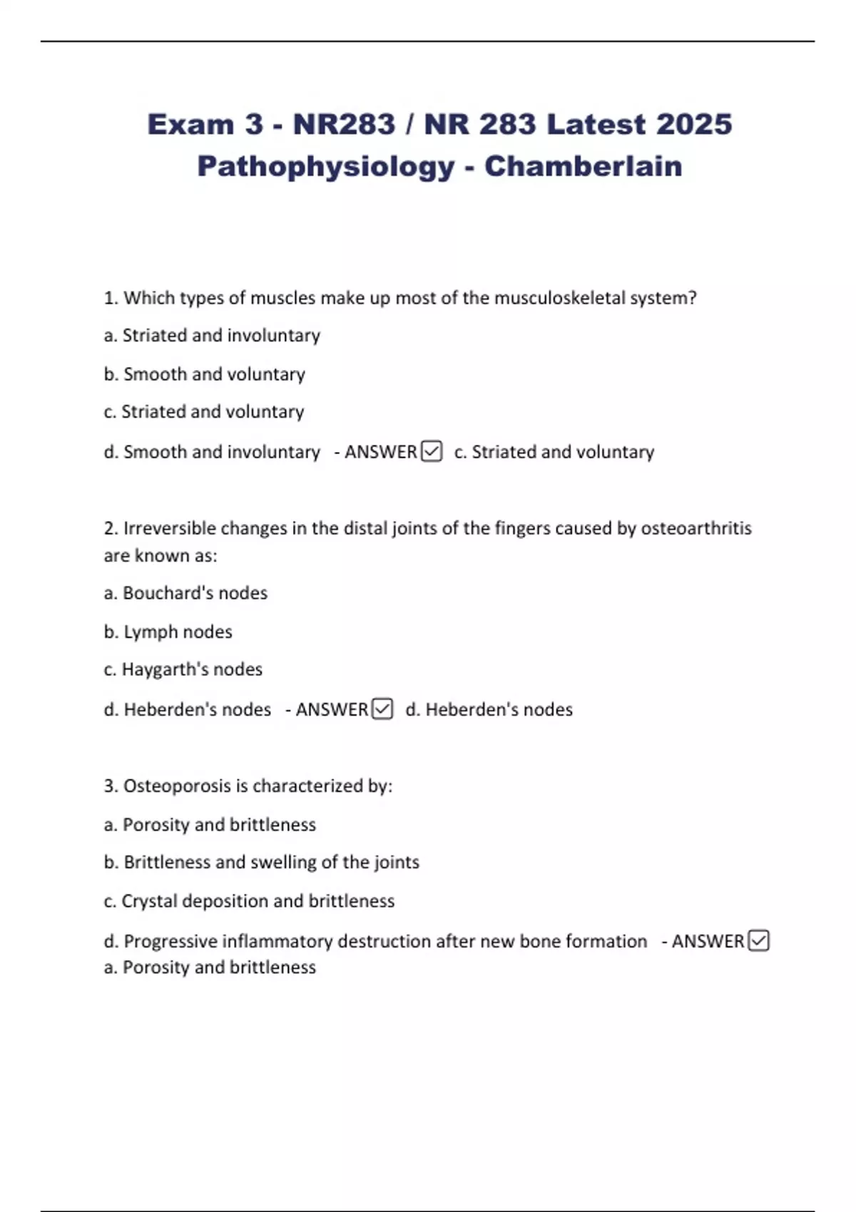 Exam 3 - NR283 / NR 283 Latest 2025 Pathophysiology - Chamberlain - 283 ...
