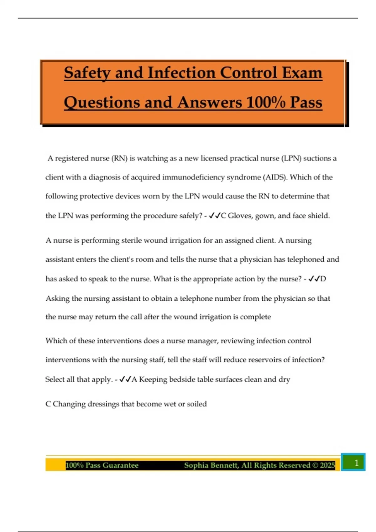 Safety and Infection Control Bundled Exams Questions and Answers 100% Pass Assured - Stuvia US
