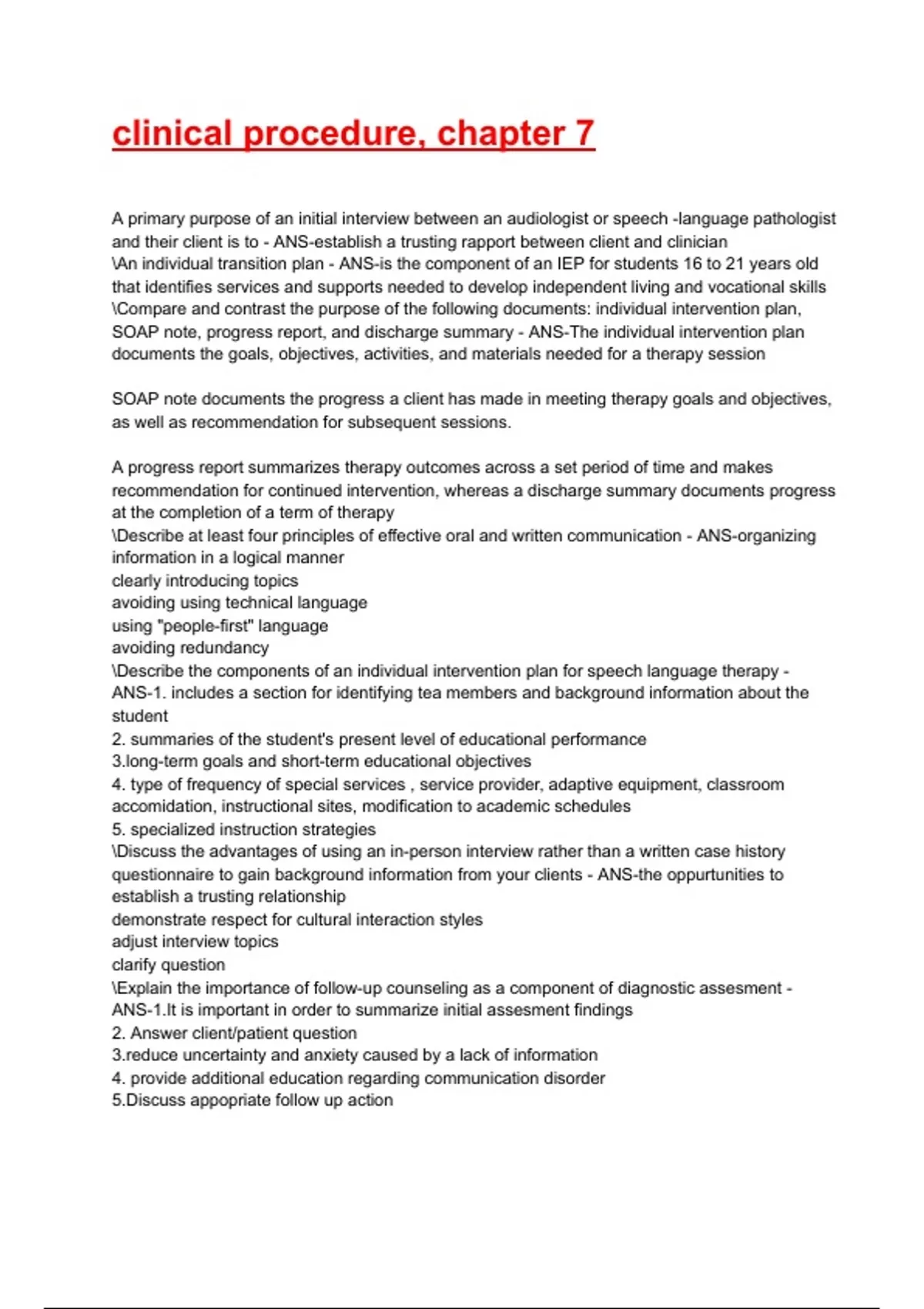 clinical procedure, chapter 7 2025/2026 Questions With Completed ...