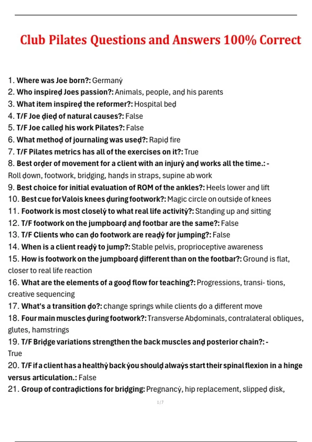 Club Pilates Questions and Answers 100% Correct - Club Pilates - Stuvia US