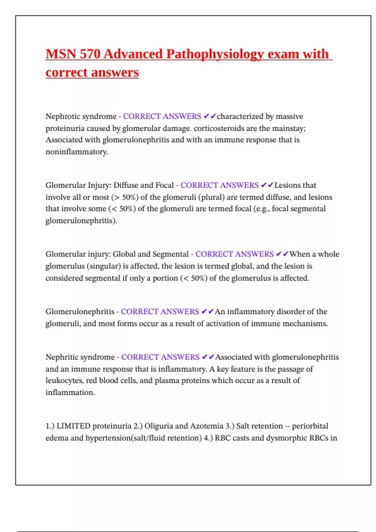 MSN 570 Advanced Pathophysiology exam with correct answers - MSN 570 ...