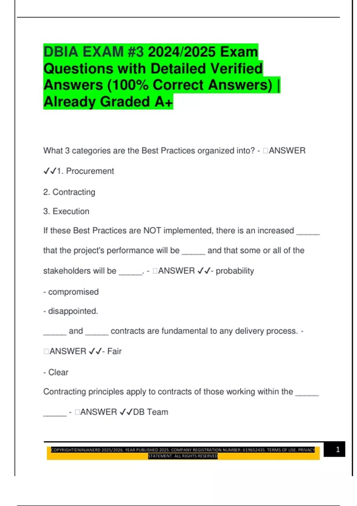 DBIA EXAM #3 2024/2025 Exam Questions with Detailed Verified Answers ...