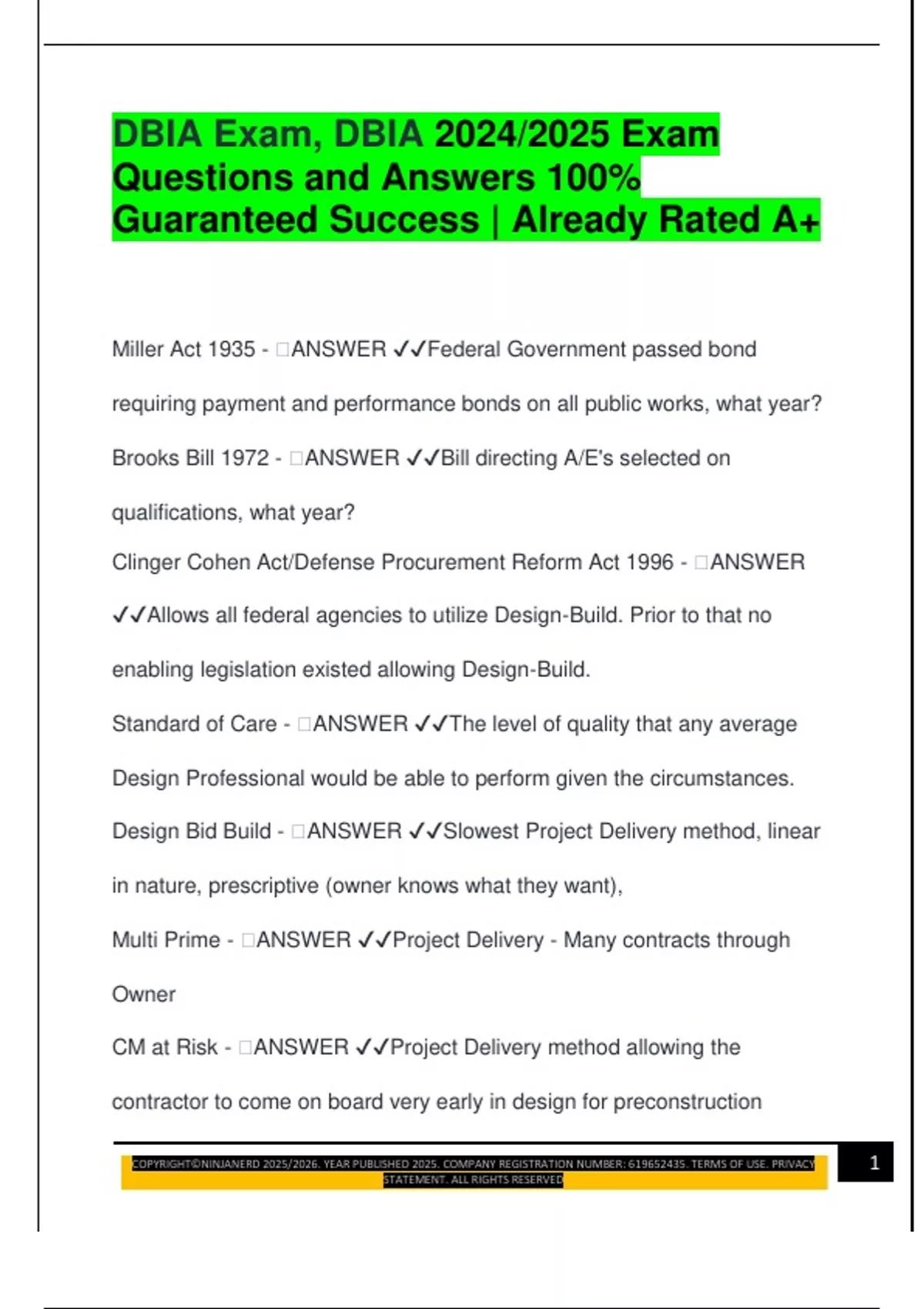 DBIA Exam, DBIA 2024/2025 Exam Questions and Answers 100% Guaranteed ...