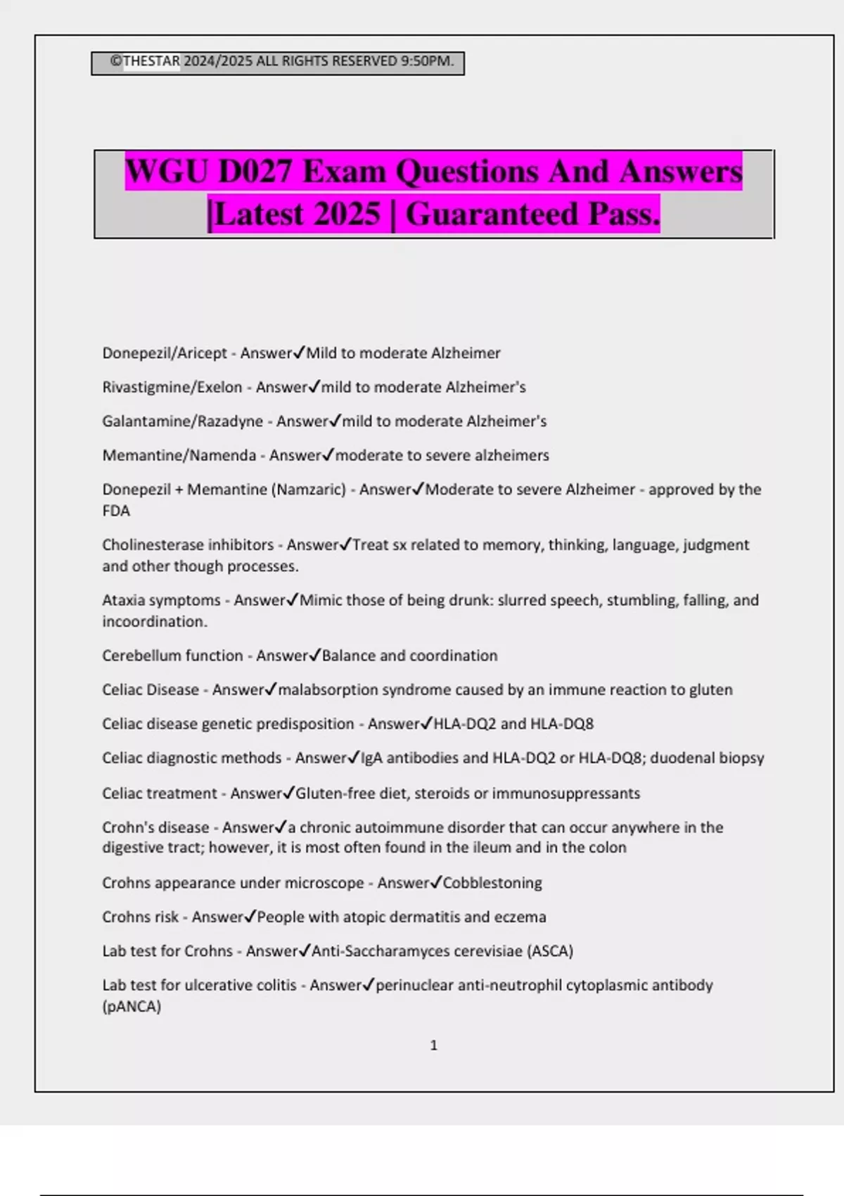 WGU D027 Exam Questions And Answers |Latest 2025 | Guaranteed Pass ...