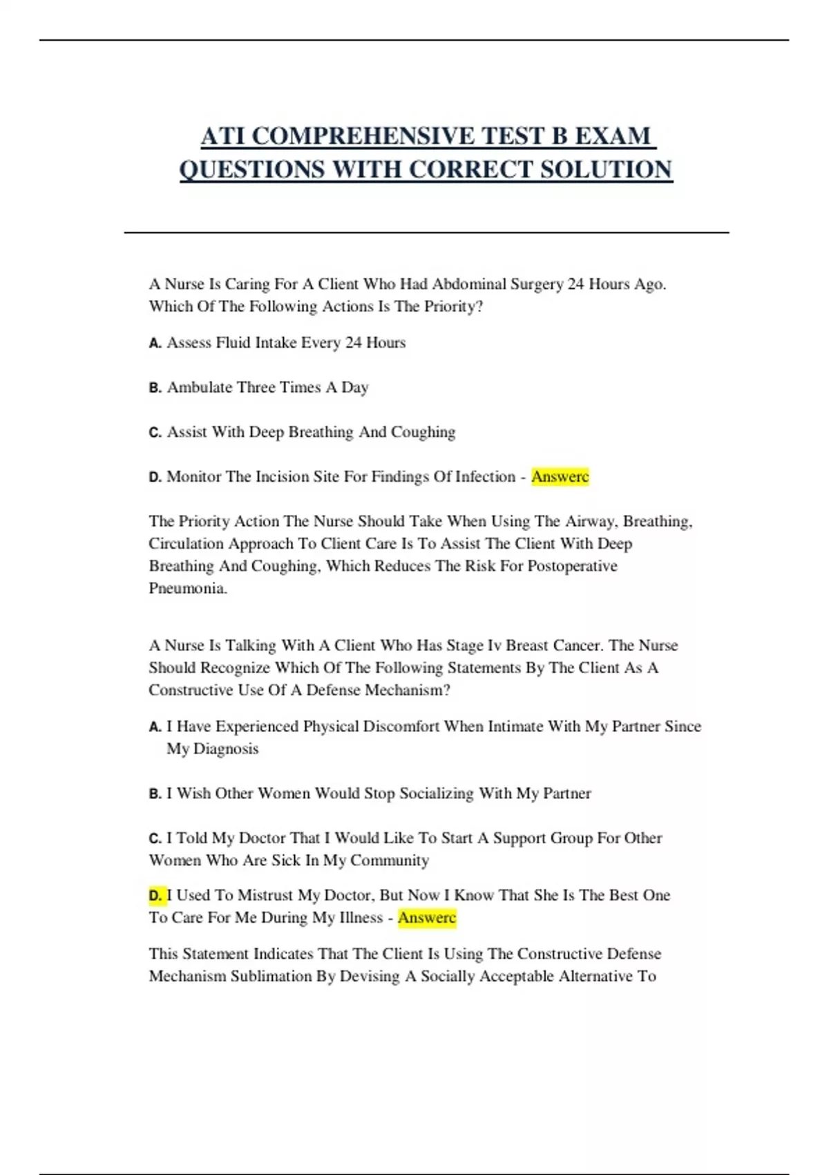 ATI COMPREHENSIVE TEST B EXAM QUESTIONS WITH CORRECT SOLUTION - ATI ...