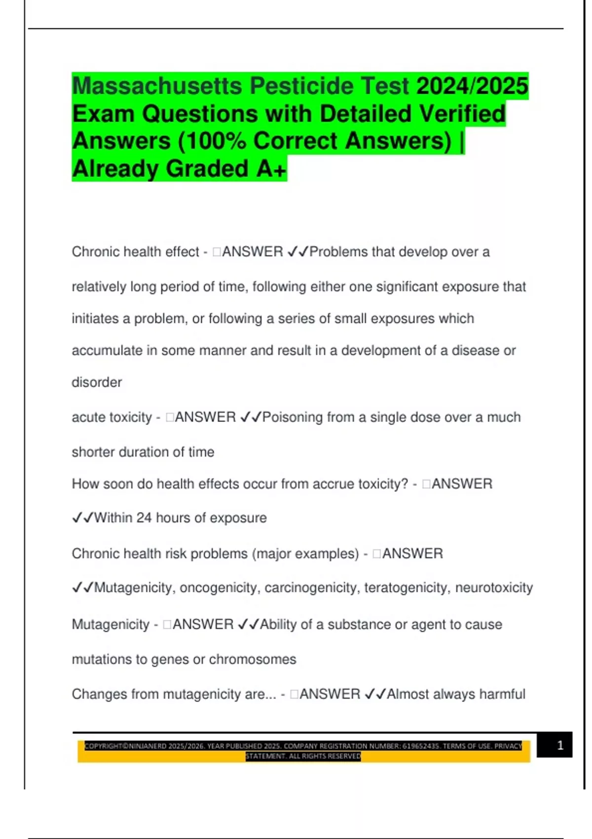 Massachusetts Pesticide Test 2024/2025 Exam Questions with Detailed ...